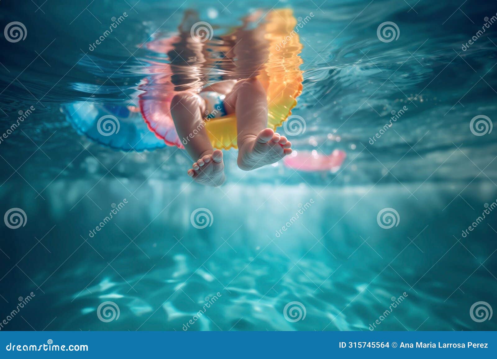 A Baby on a Colourful Float in a Swimming Pool Stock Illustration ...