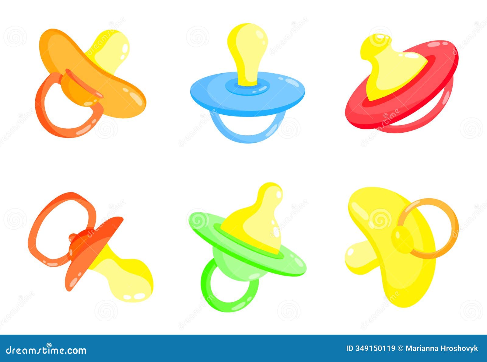 Baby Colourful Dummy Set Of Vector Illustrations. Pacifier, Soother ...