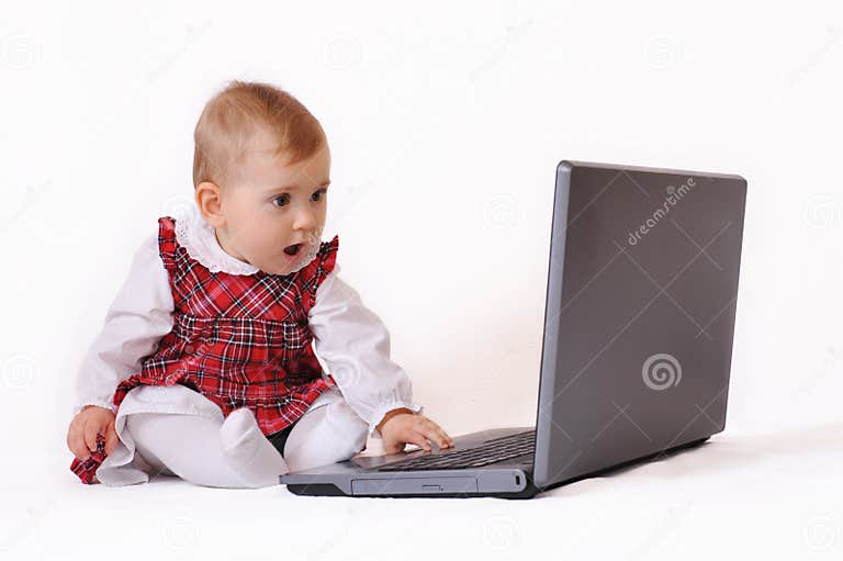 Baby and computer stock image. Image of baby, enjoy, adorable - 12063145