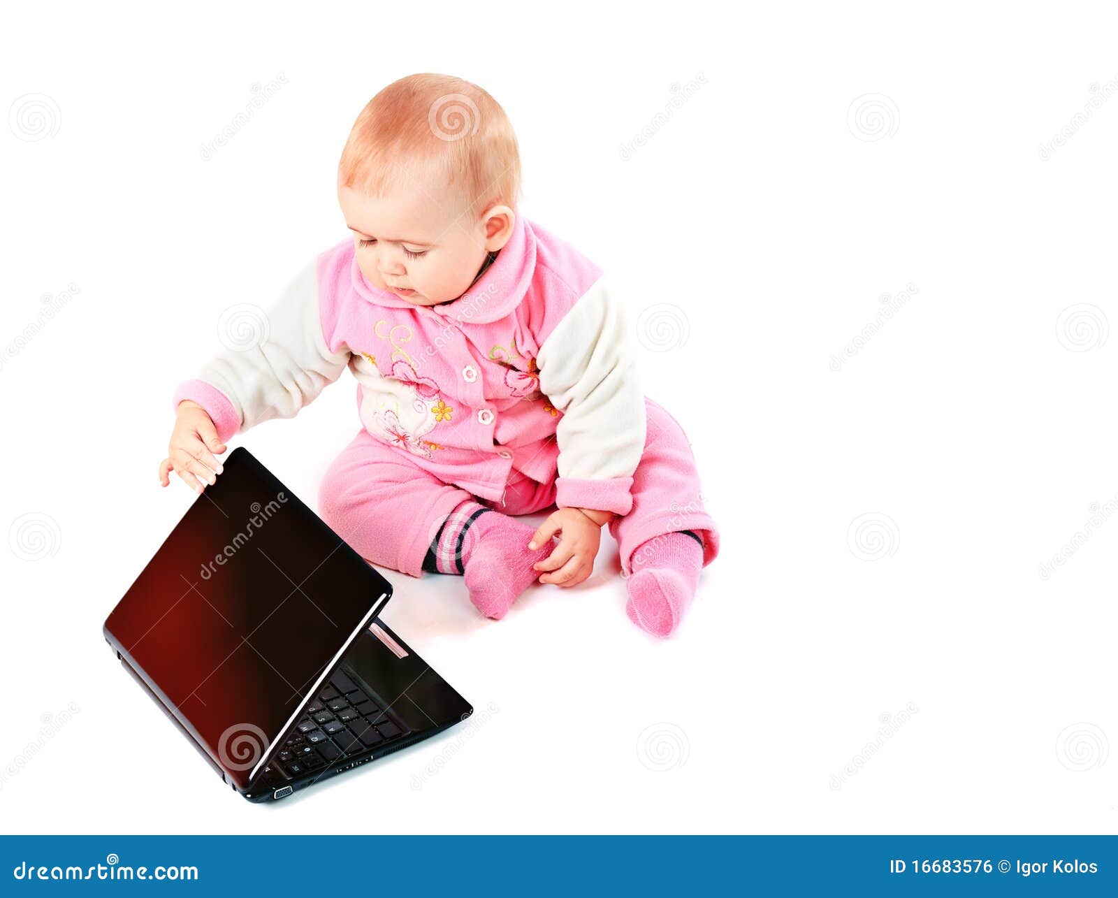 Baby with computer stock photo. Image of curiosity, shot - 16683576