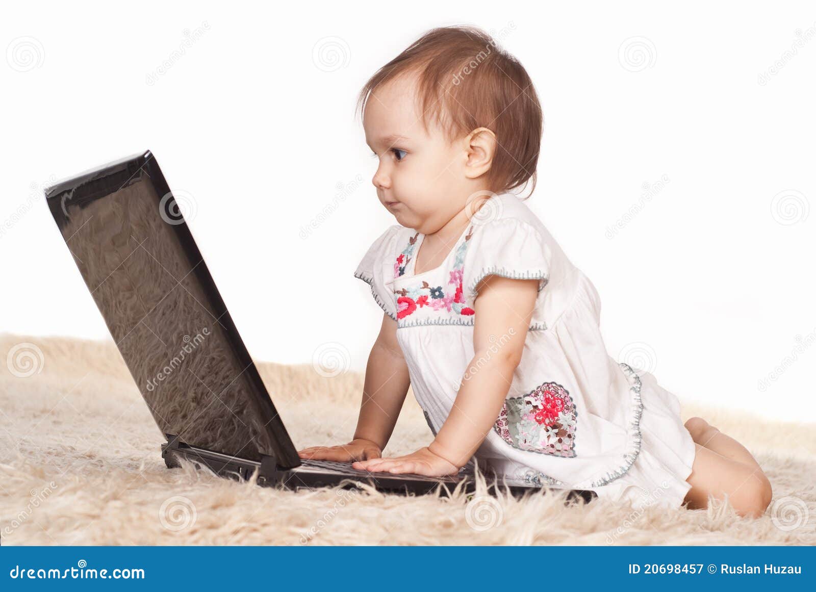 Baby with computer stock image. Image of pleasure, caucasian - 20698457