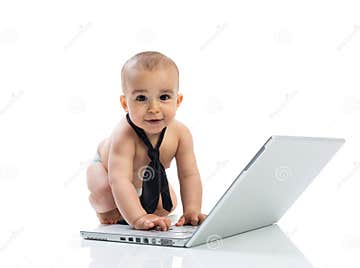 Baby and computer stock image. Image of adorable, positive - 56551465