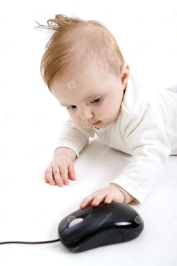 Baby with computer mouse stock image. Image of head, child - 8581969