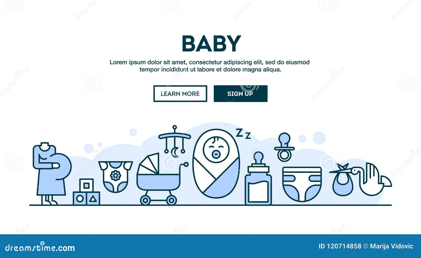 Baby, Concept Header, Flat Design Thin Line Style Stock Illustration ...