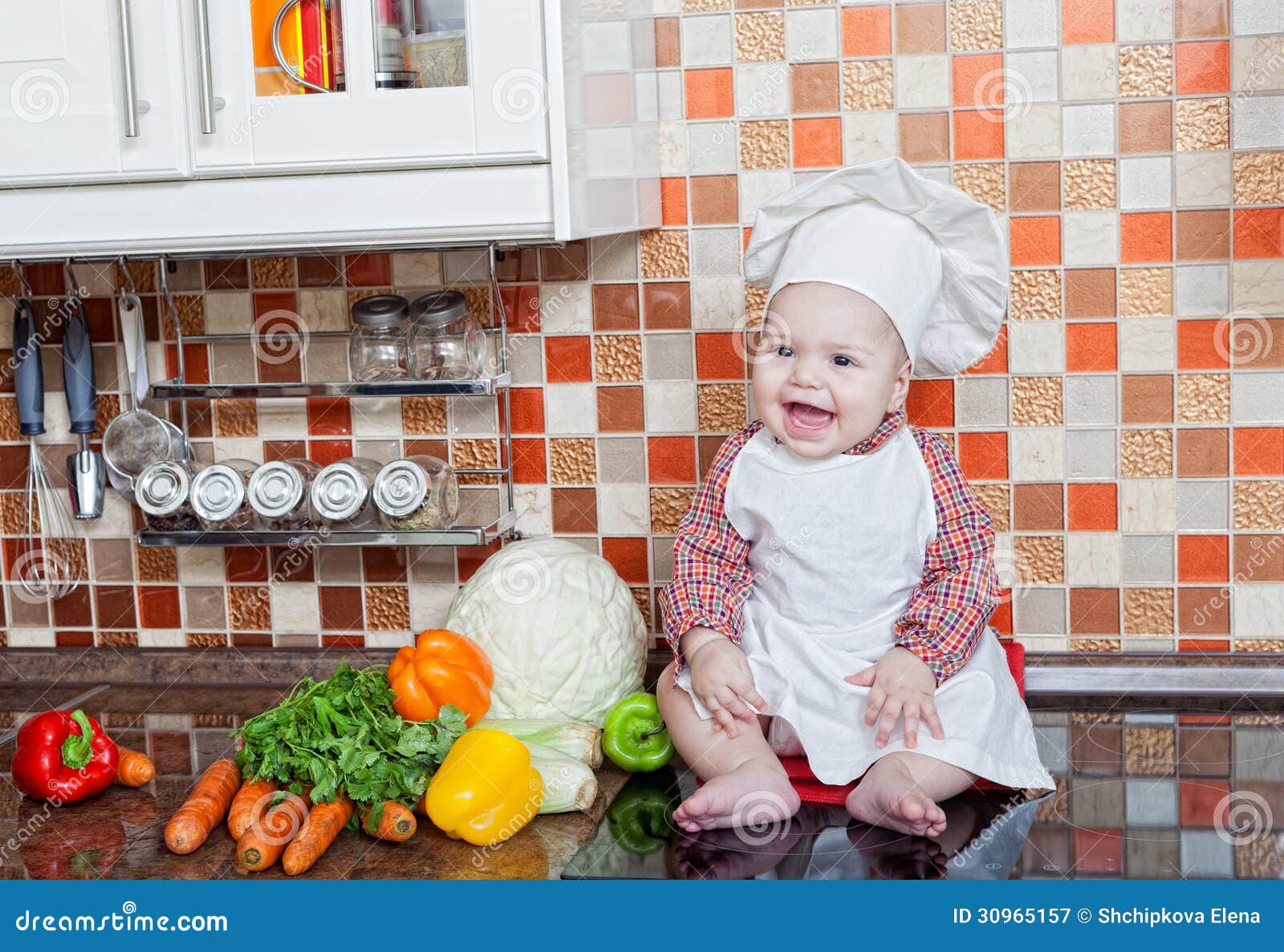 Baby cook with vegetables stock image. Image of diet - 30965157