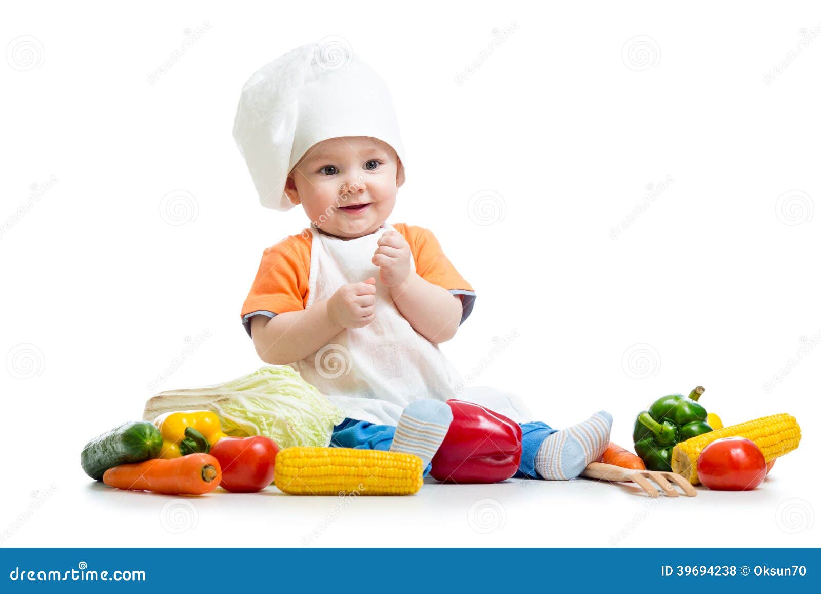 Baby cook with vegetables stock photo. Image of isolated - 39694238