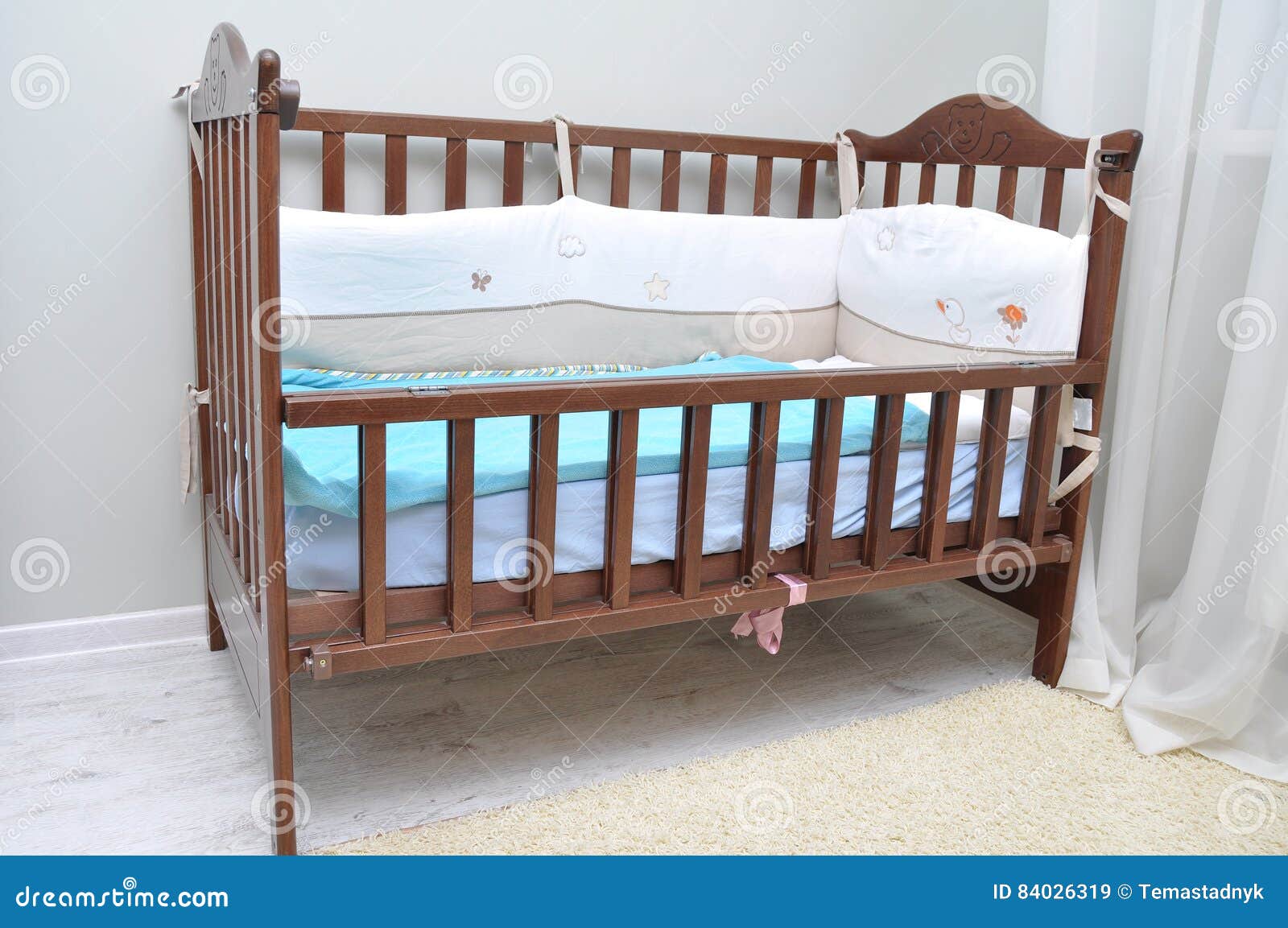 Baby Cot Made of Wood in the Room Stock Image - Image of comfort, swing ...