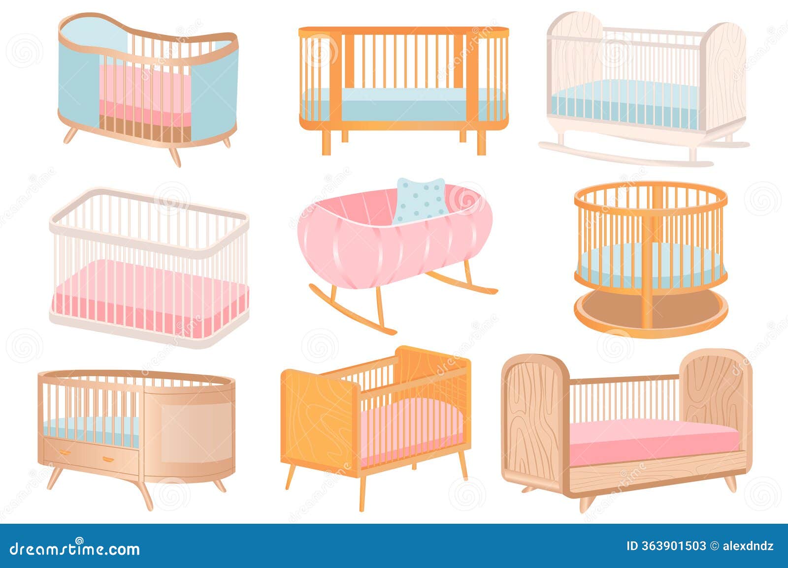 Baby Cots Set. Newborn Furniture, Cartoon Bedroom Interior ...