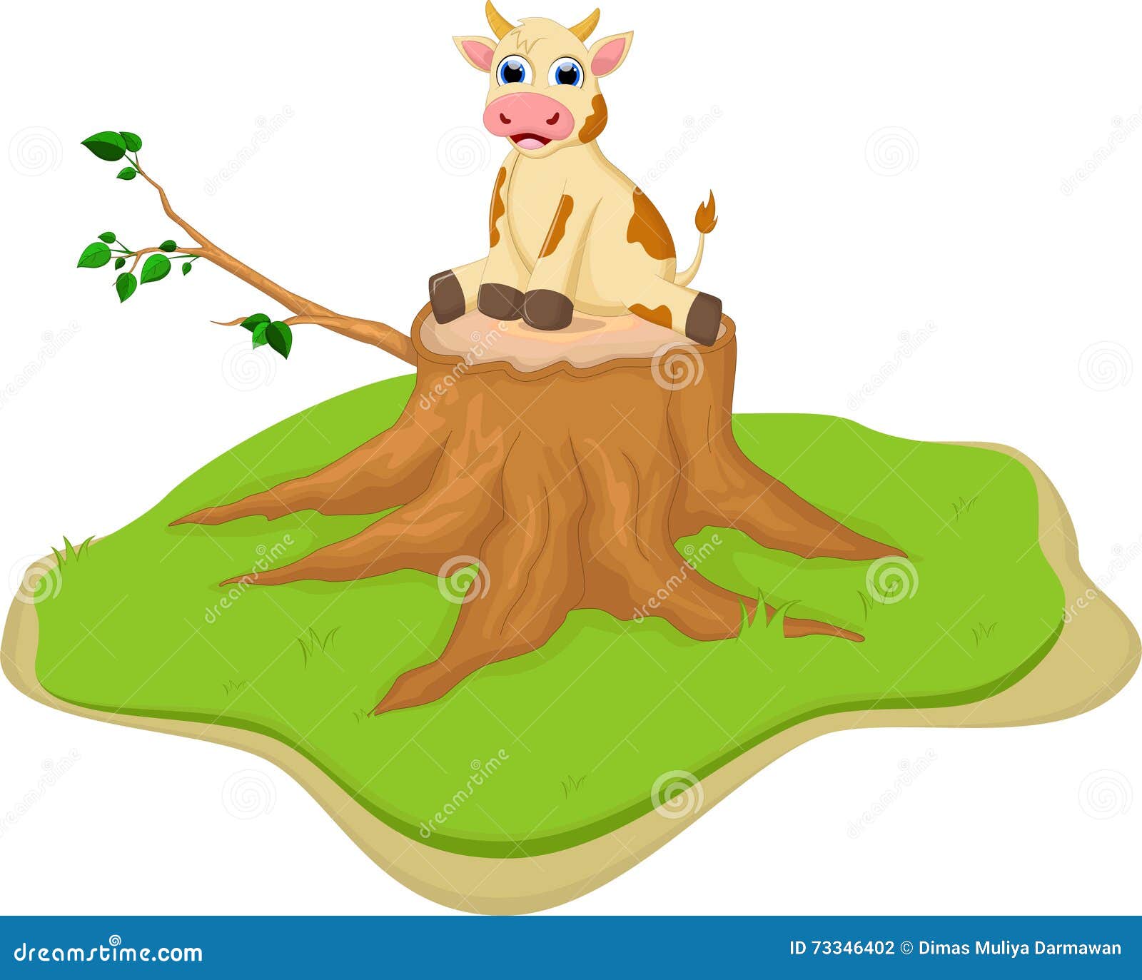 Baby Cow Cartoon on Tree Stump Stock Illustration - Illustration of ...