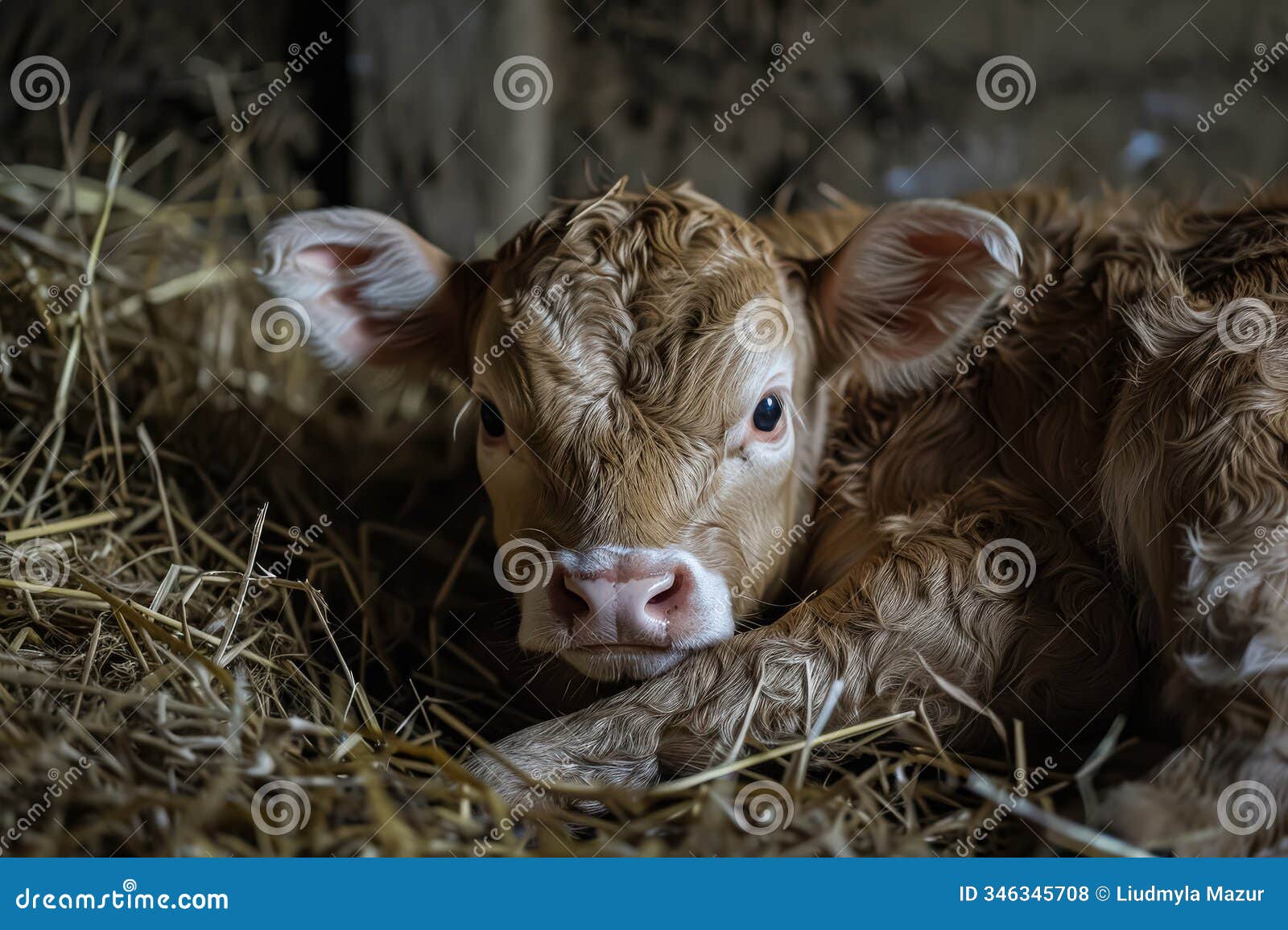 Baby Cow is Laying in a Hay Bed. Stock Photo - Image of beef, nature ...
