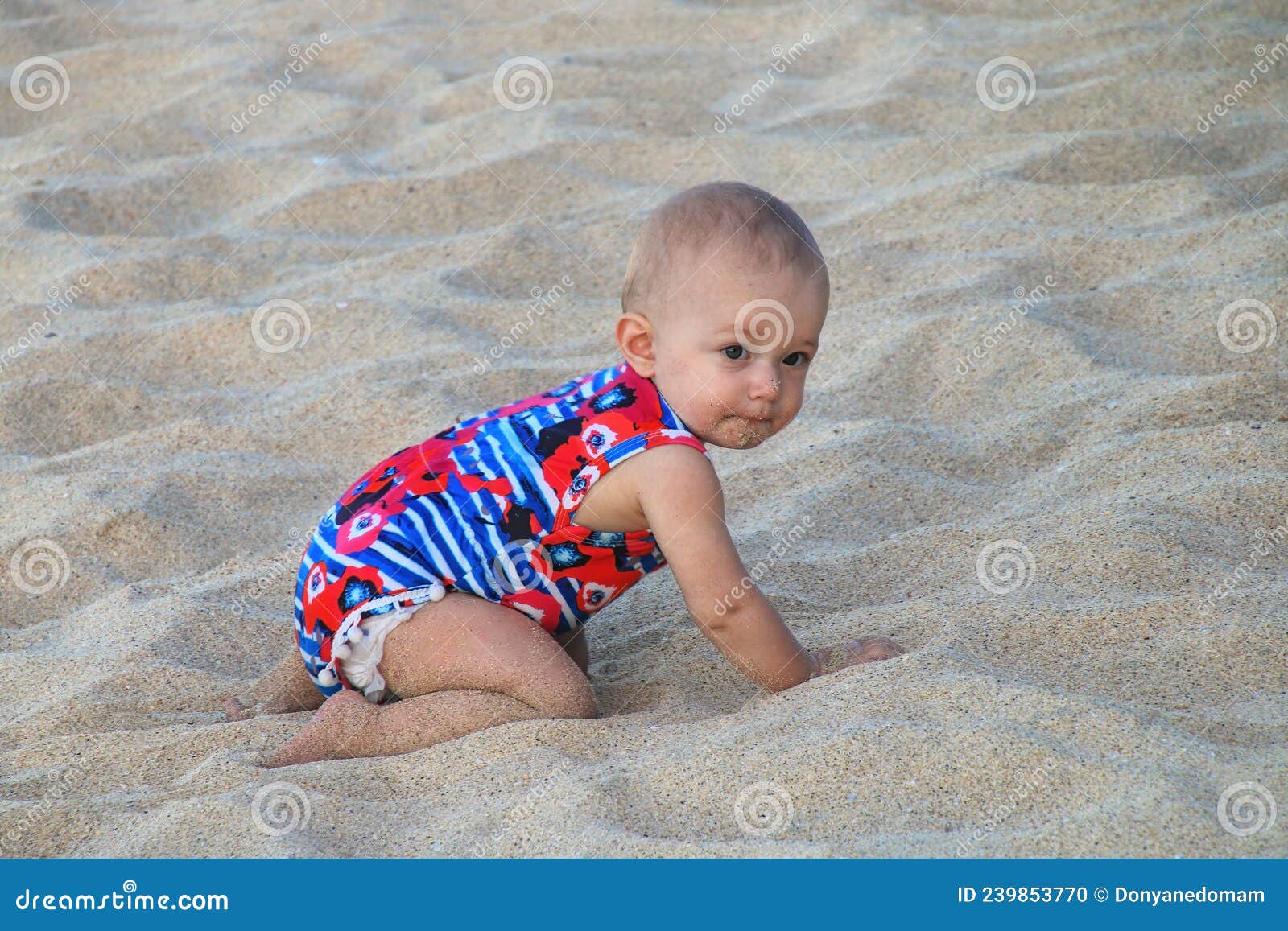 Baby Crawling in a Soft Beach Sand Stock Photo - Image of baby, america ...