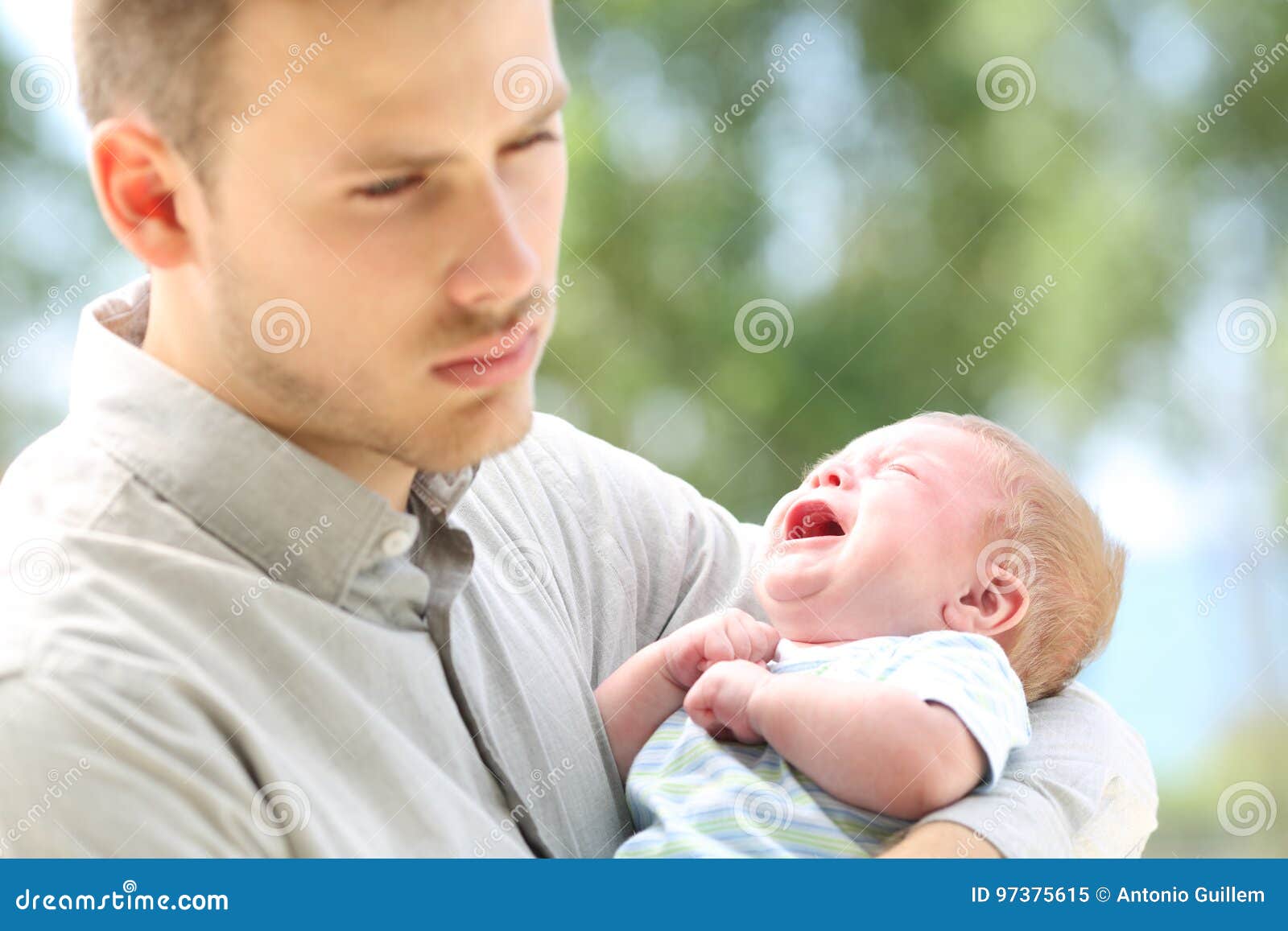 Baby Crying and Bored Father Stock Image - Image of bored, confused ...