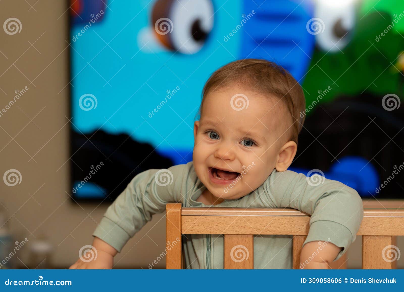 Baby Crying in a Crib. Bad Mood and Pity Concept Stock Photo - Image of ...