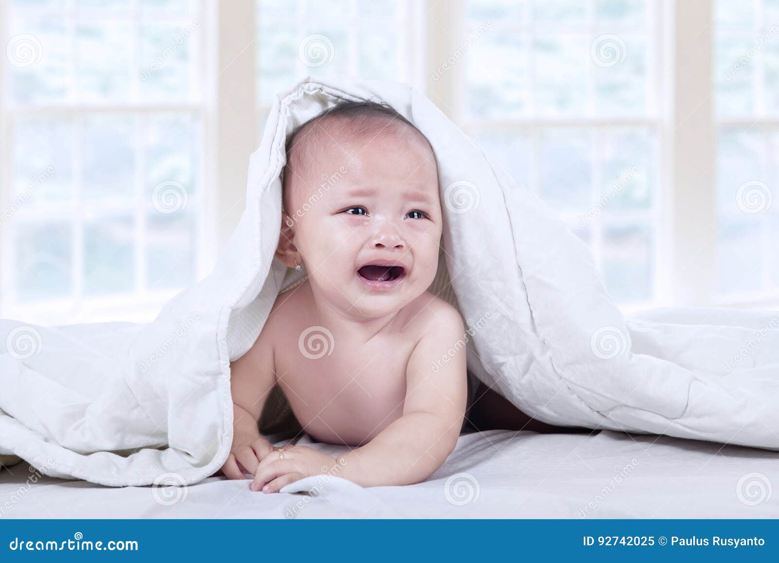 Baby Crying Inside Blanket at Home Stock Image - Image of life ...
