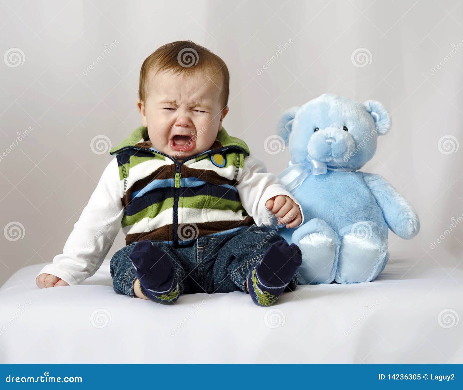 Baby Crying with Teddy Bear Stock Image - Image of teddy, emotion: 14236305