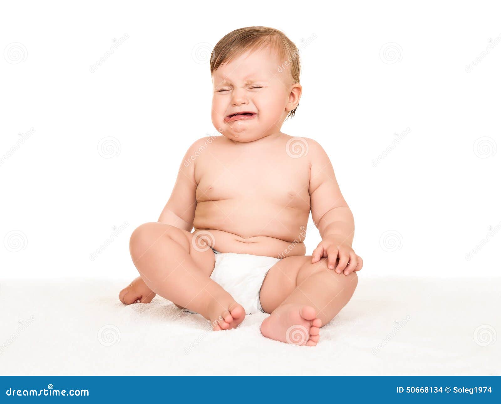 Baby crying on white stock photo. Image of cheerful, female - 50668134