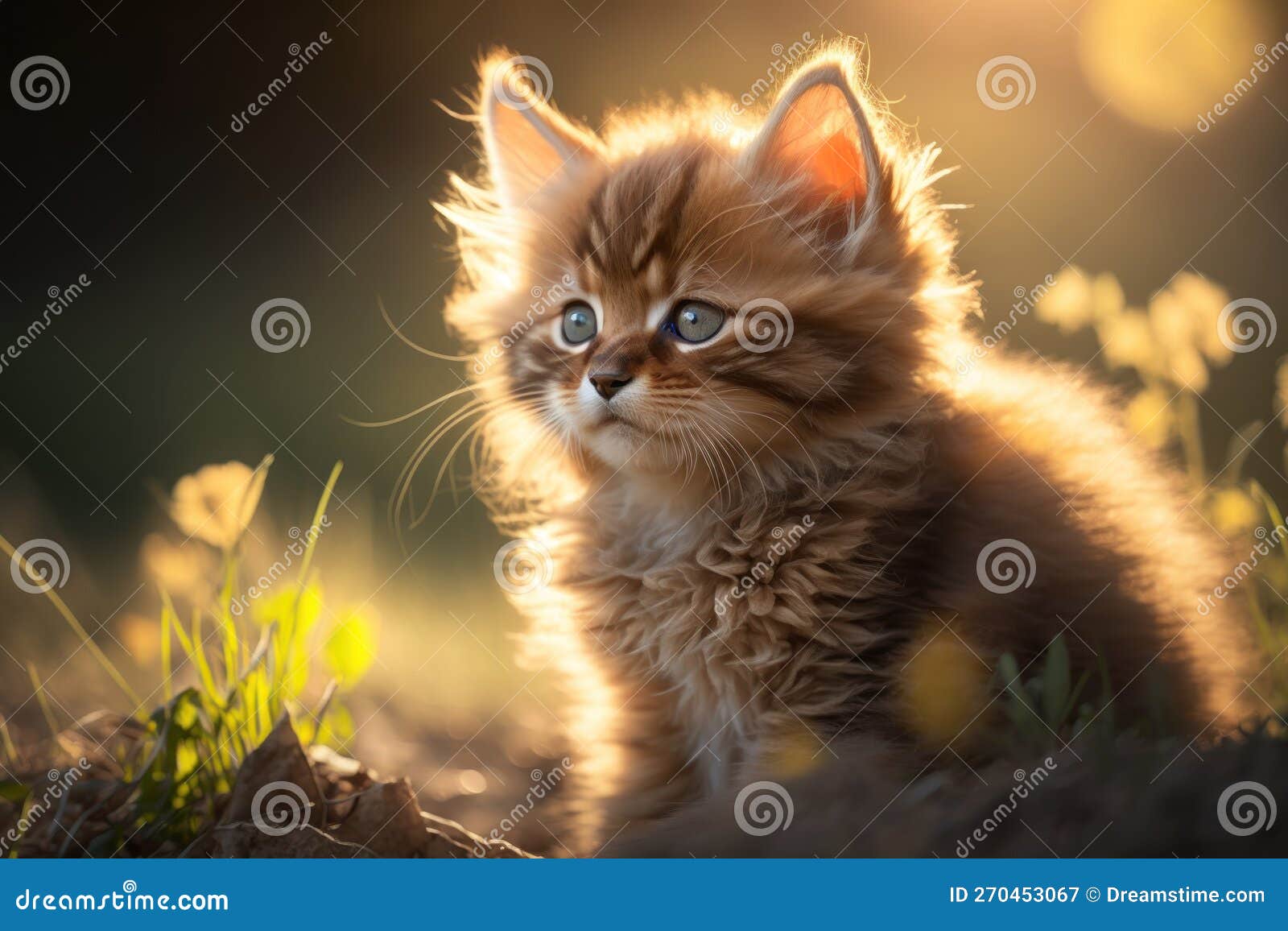 Baby Cute Cat at Park and Sunset Time Background. Generative Ai Stock ...