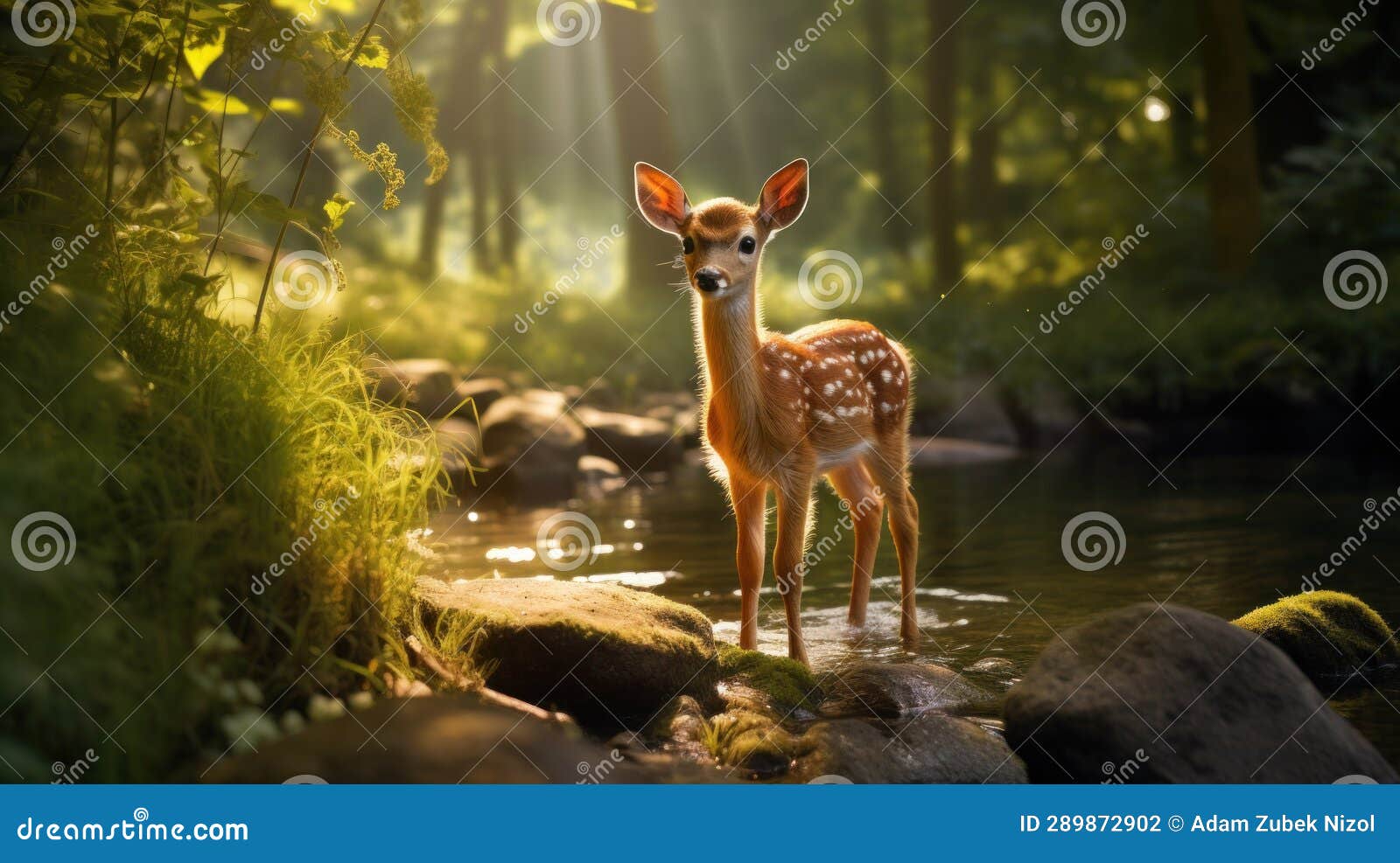 A Baby Deer Standing in a Stream Stock Illustration - Illustration of ...