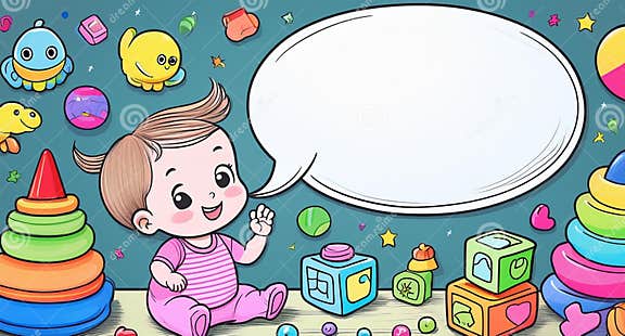 Cartoon Baby Talking with Text Bubble. Stock Illustration ...
