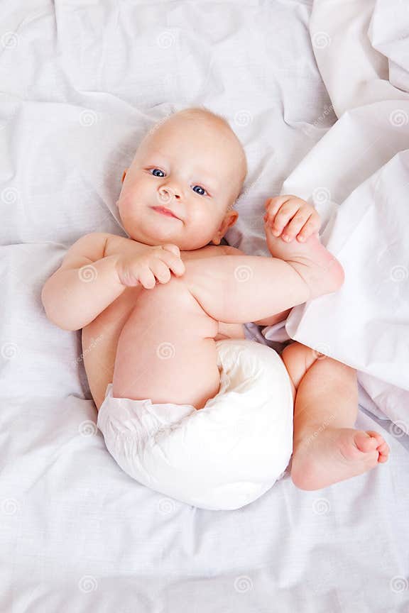 Baby in diaper stock photo. Image of little, pretty, bedtime - 11879354