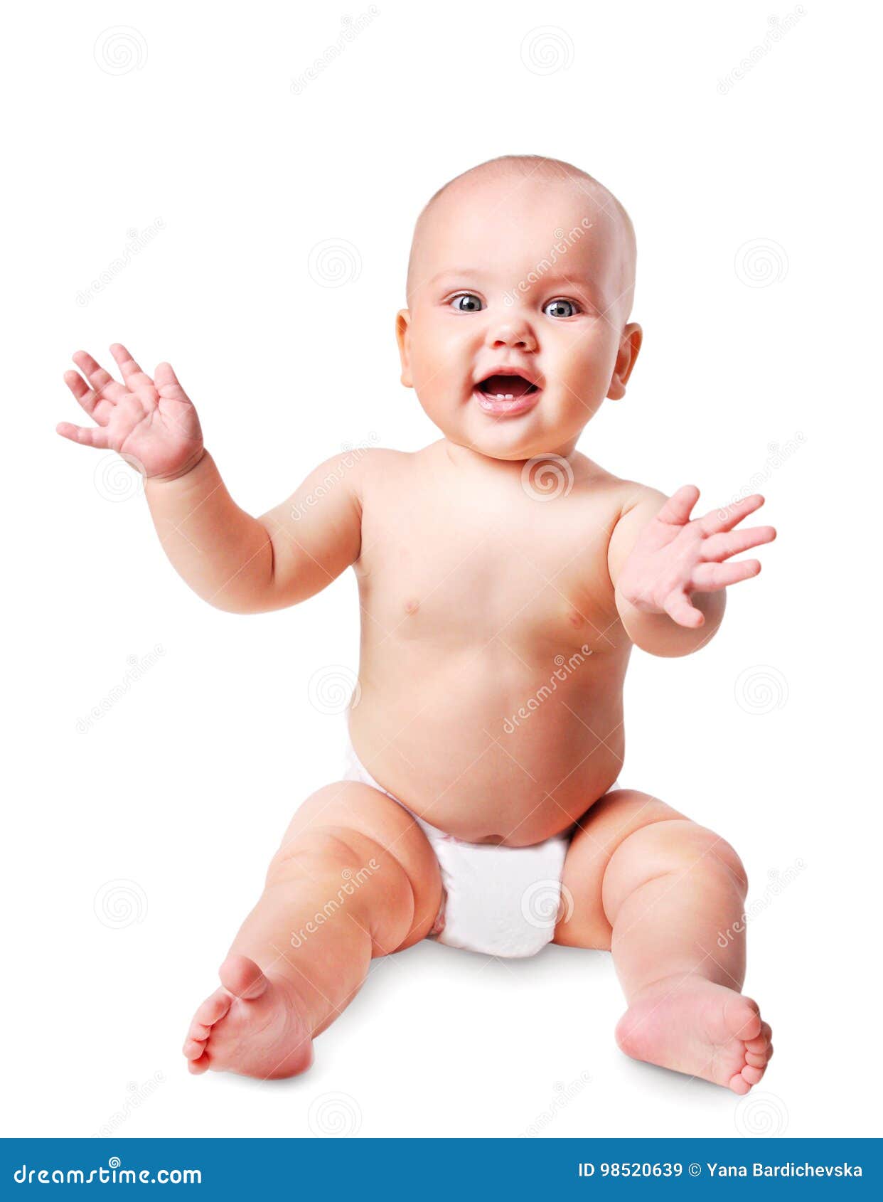 Baby in Diaper Isolated on White. Stock Image - Image of face, diaper ...