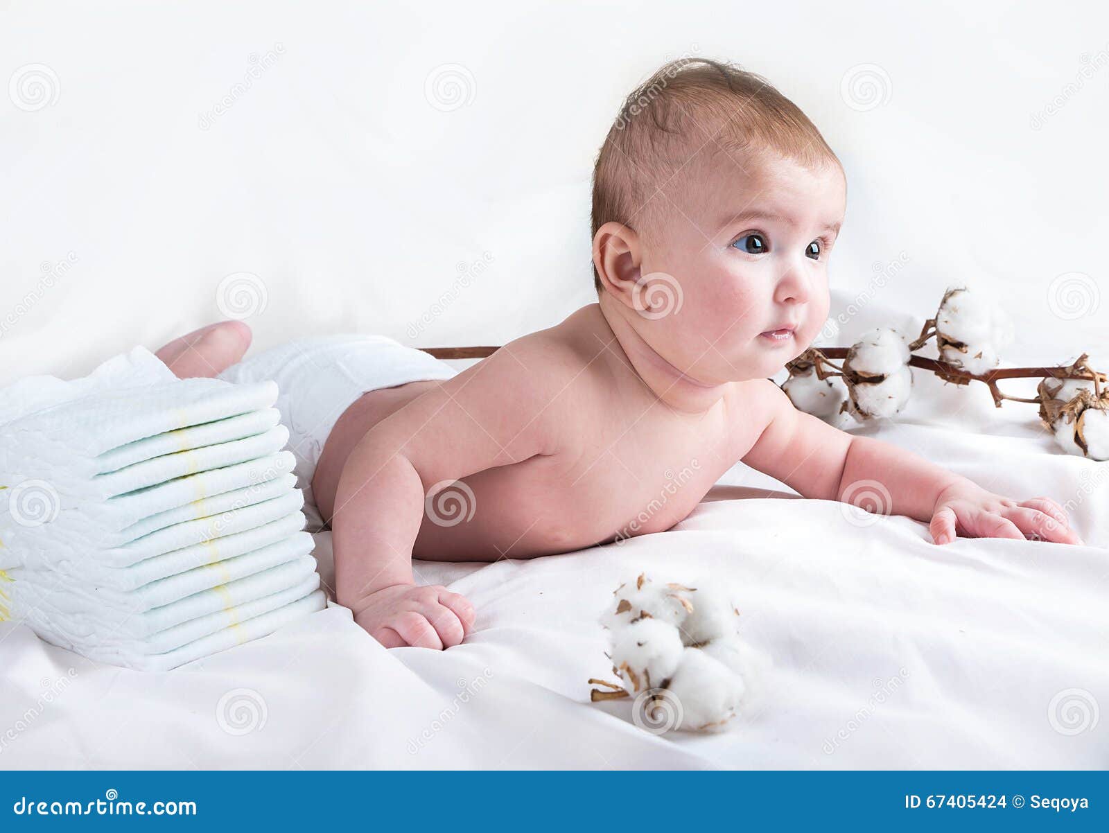 Baby in Diaper on a White Background Stock Photo - Image of people ...