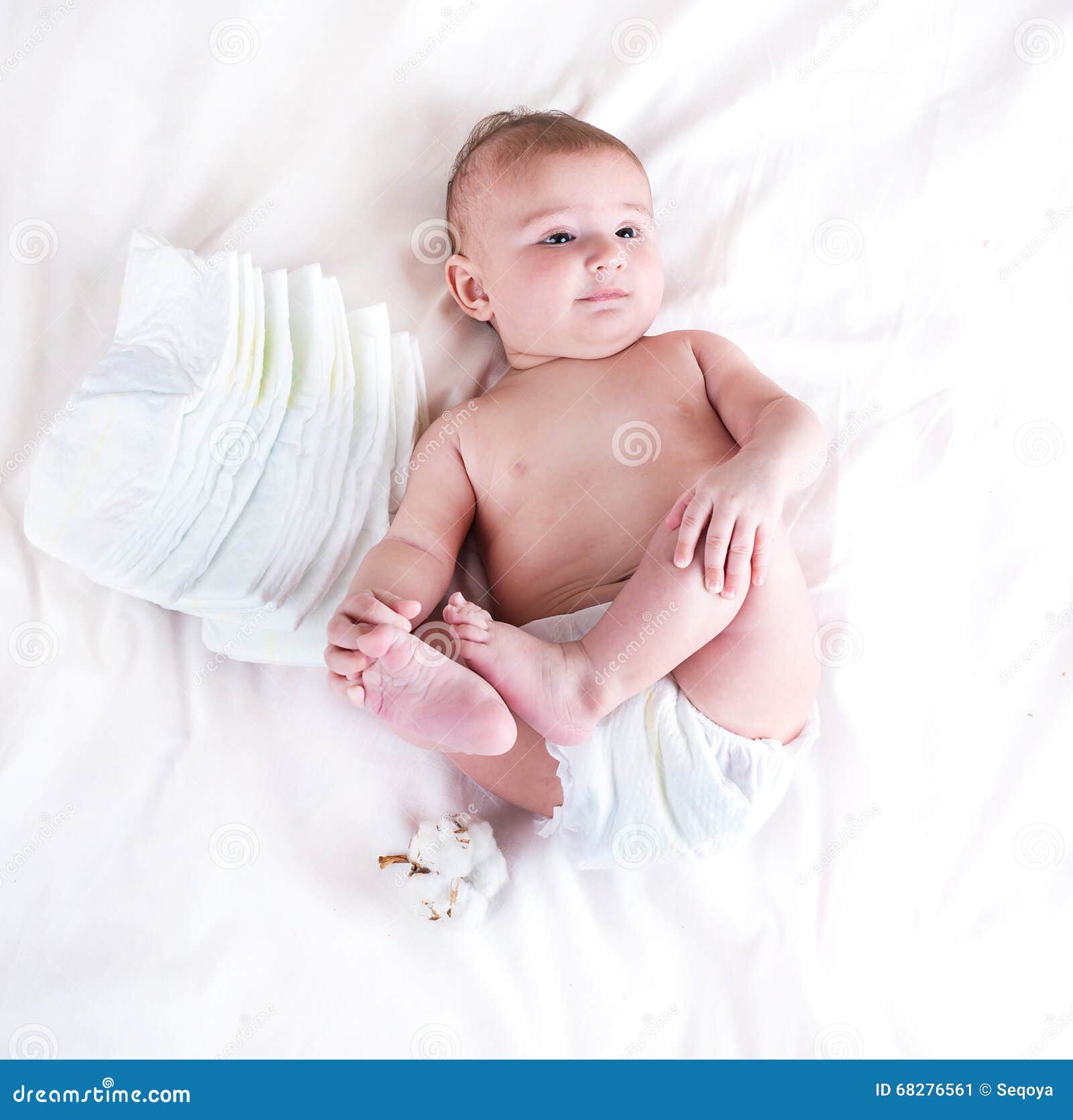 Baby in Diaper on a White Background Stock Image - Image of bottom ...