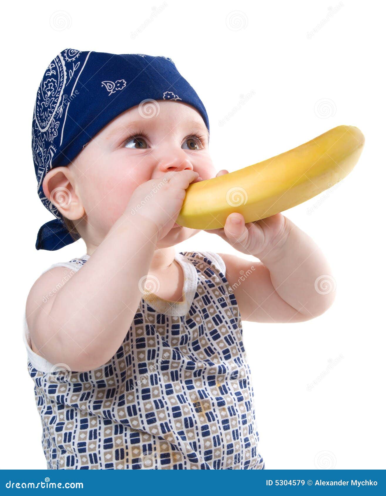 Baby die een banaan eet stock afbeelding. Image of haar - 5304579
