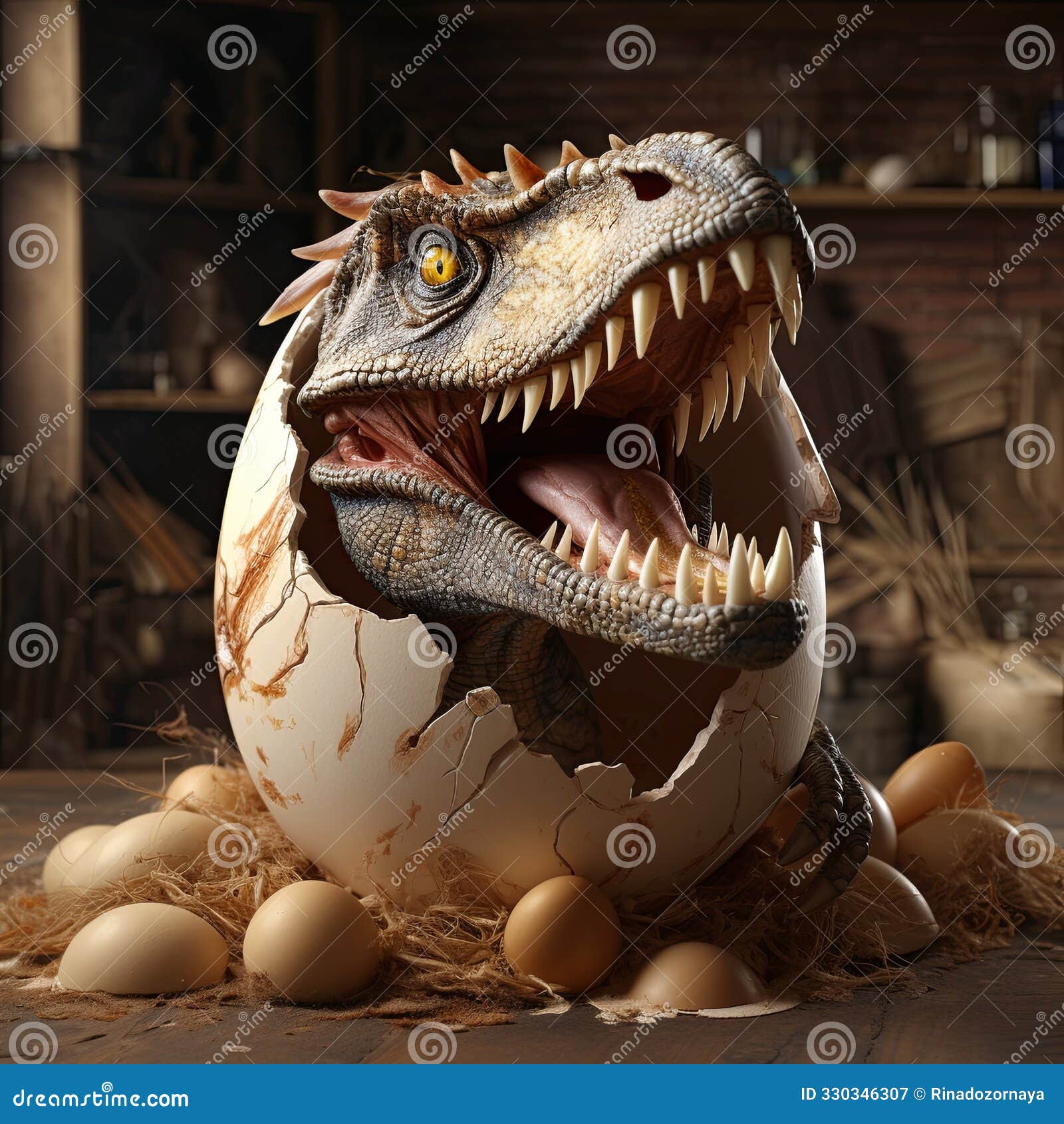 Prehistoric Dinosaur Egg Hatching with Baby Dinosaur Emerging from Its ...