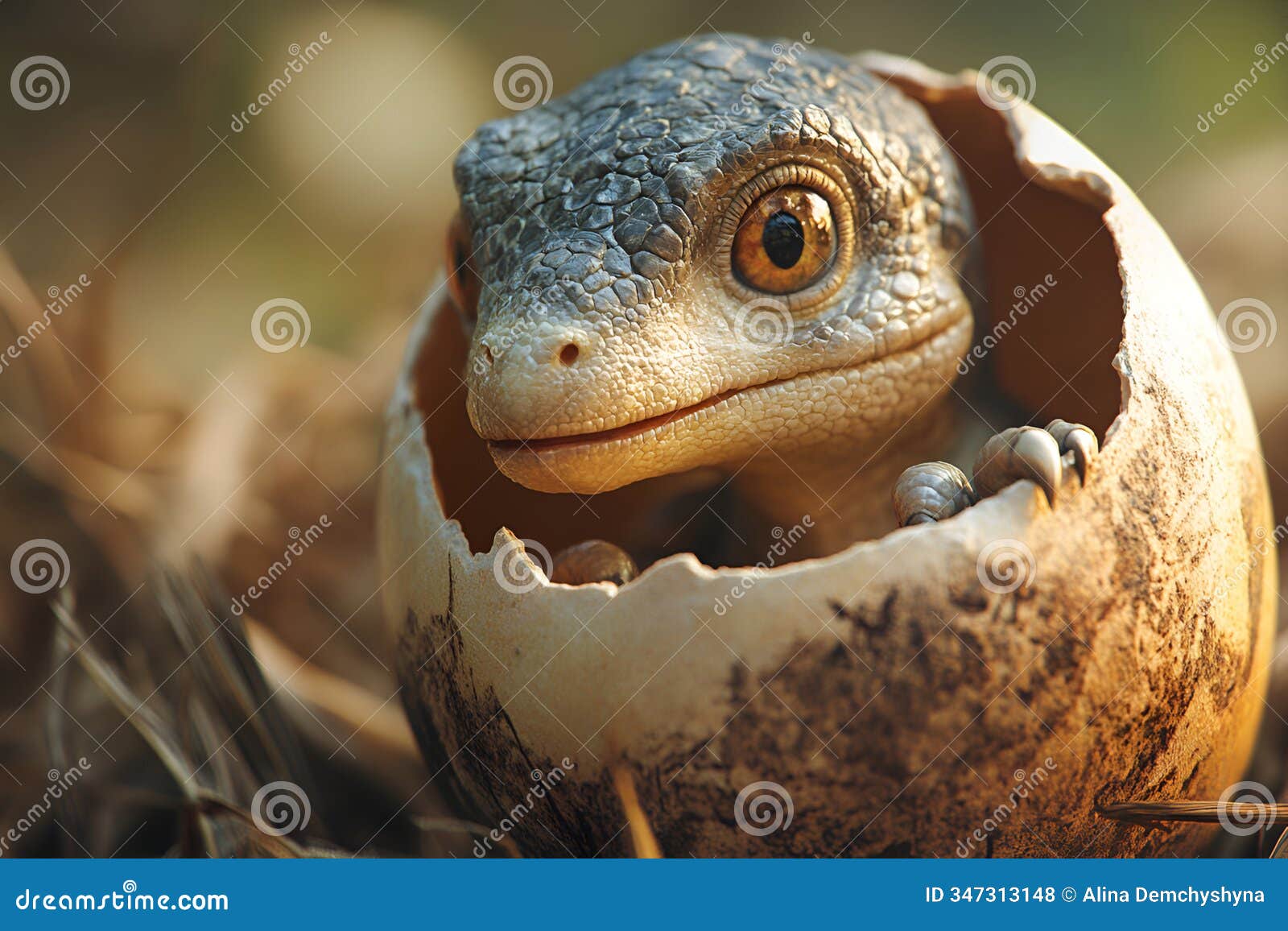 Baby Dinosaur Hatching from Egg in Natural Habitat Stock Illustration ...