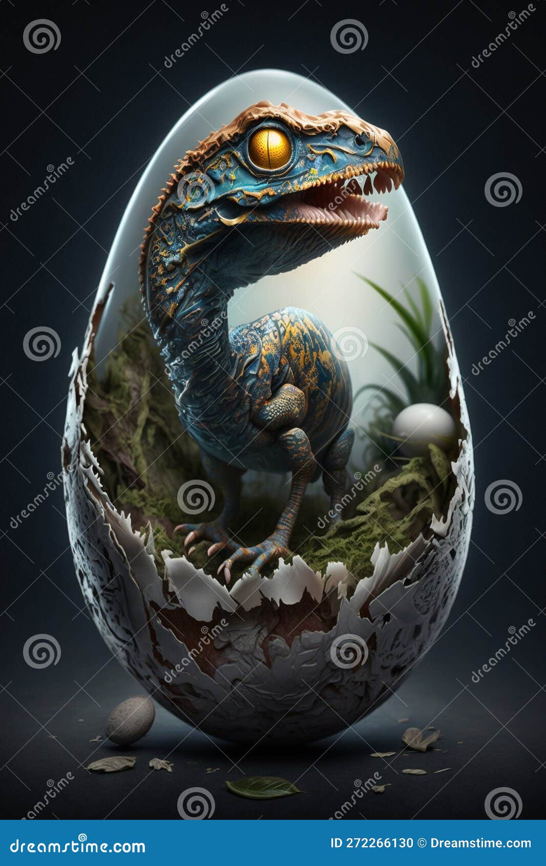 Baby Dinosaur Nesting Out of an Egg. Dinosaur Coming Out of an Egg ...