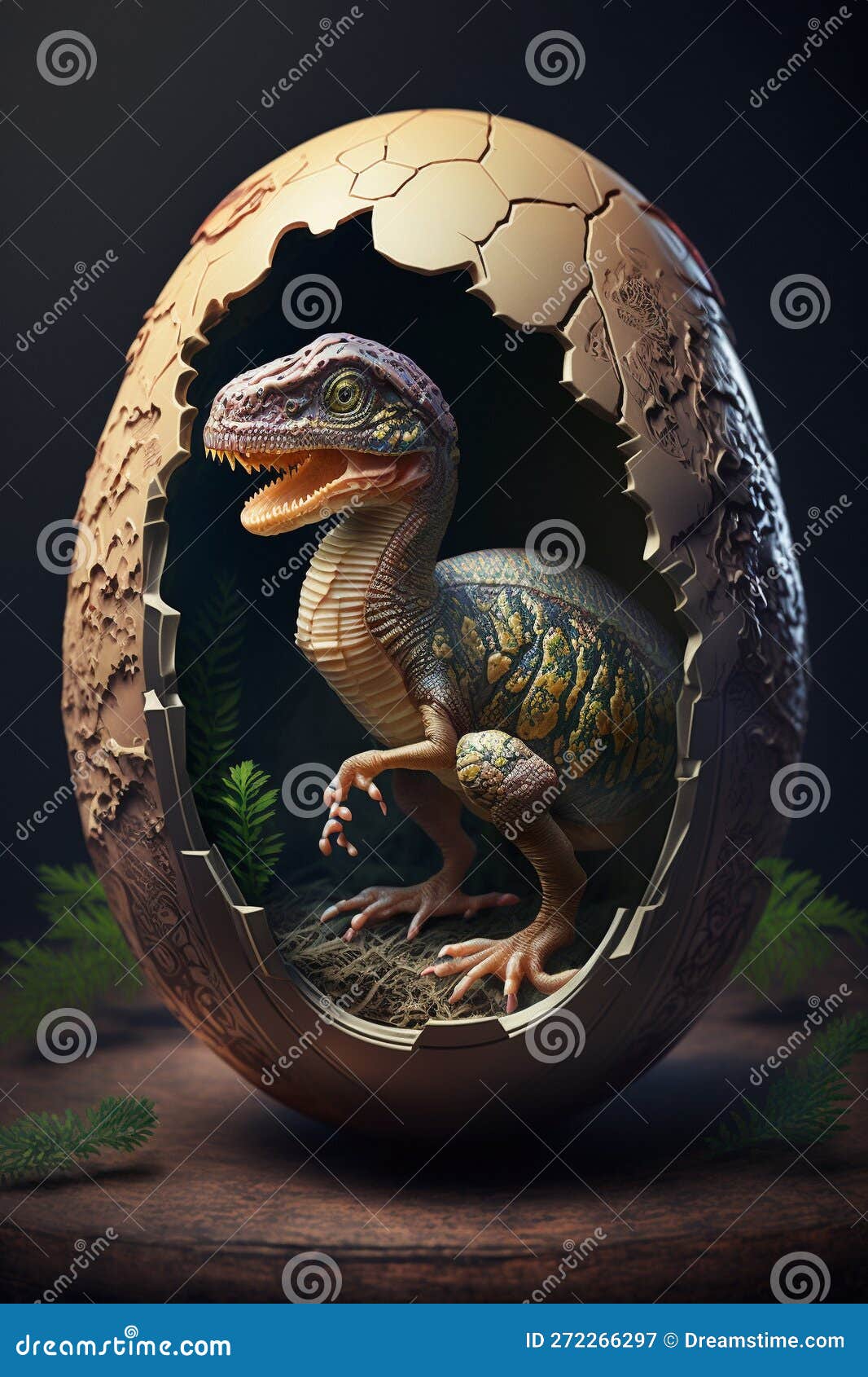 Baby Dinosaur Nesting Out of an Egg. Dinosaur Coming Out of an Egg ...