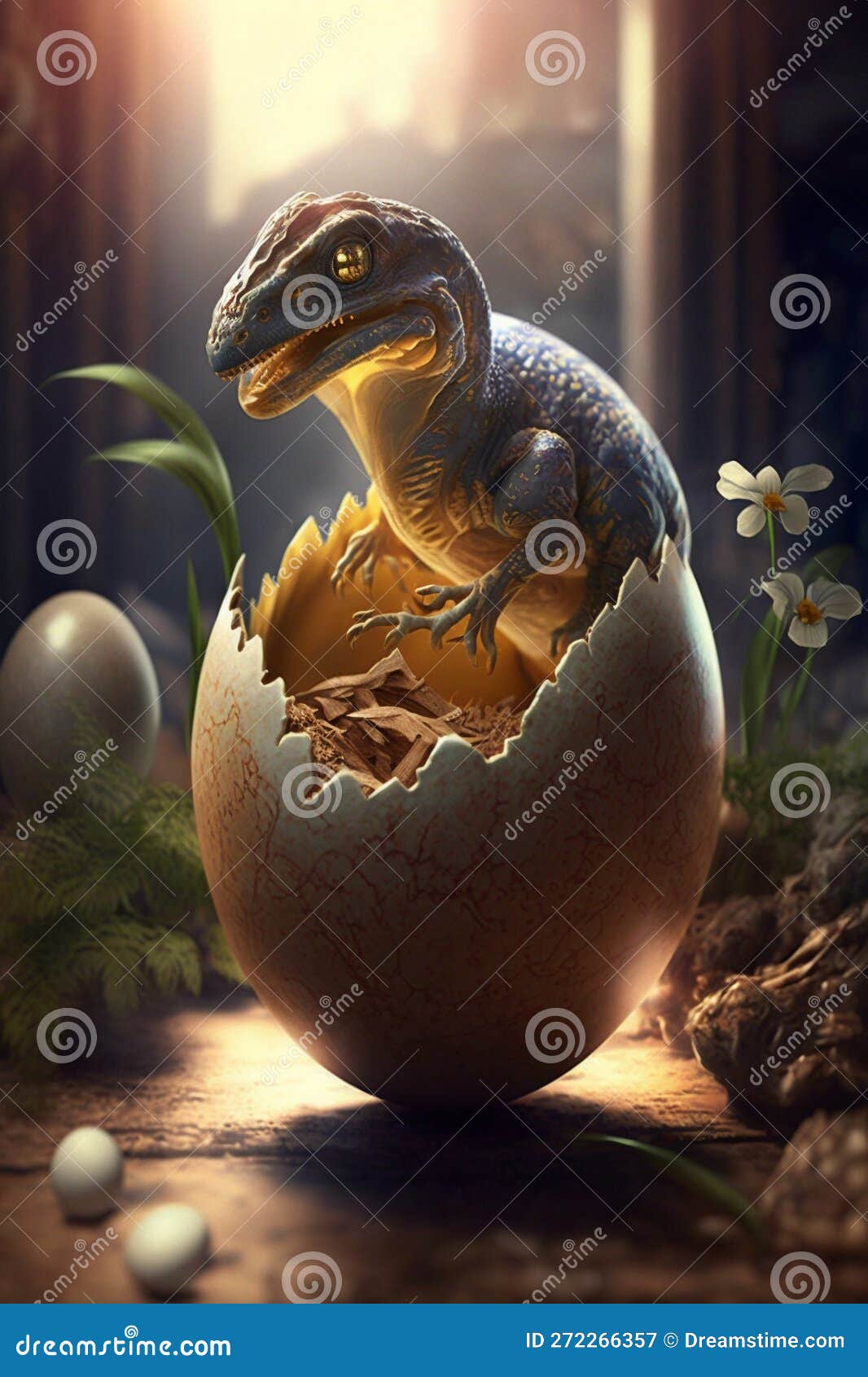 Baby Dinosaur Nesting Out of an Egg. Dinosaur Coming Out of an Egg ...