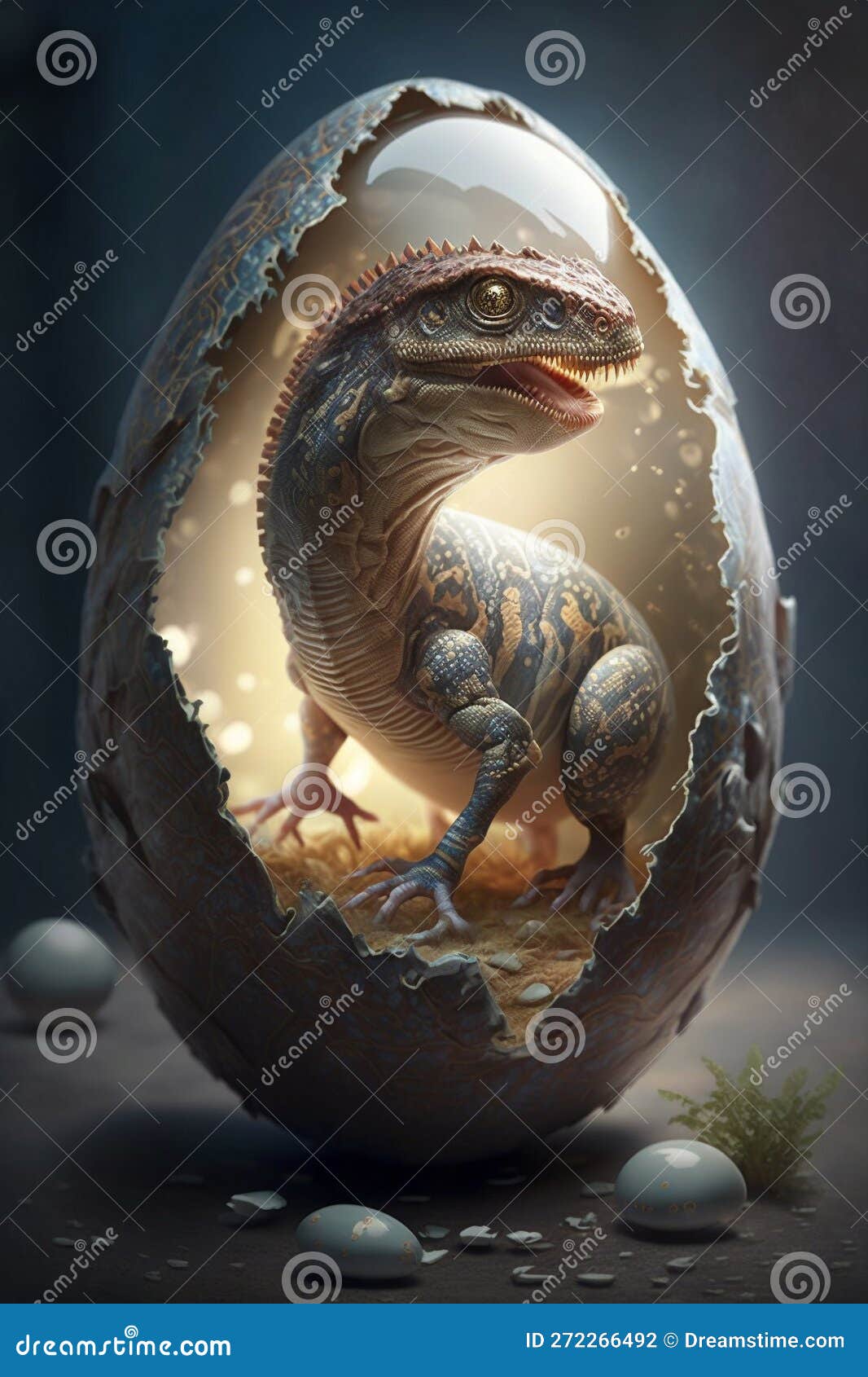 Baby Dinosaur Nesting Out of an Egg. Dinosaur Coming Out of an Egg ...