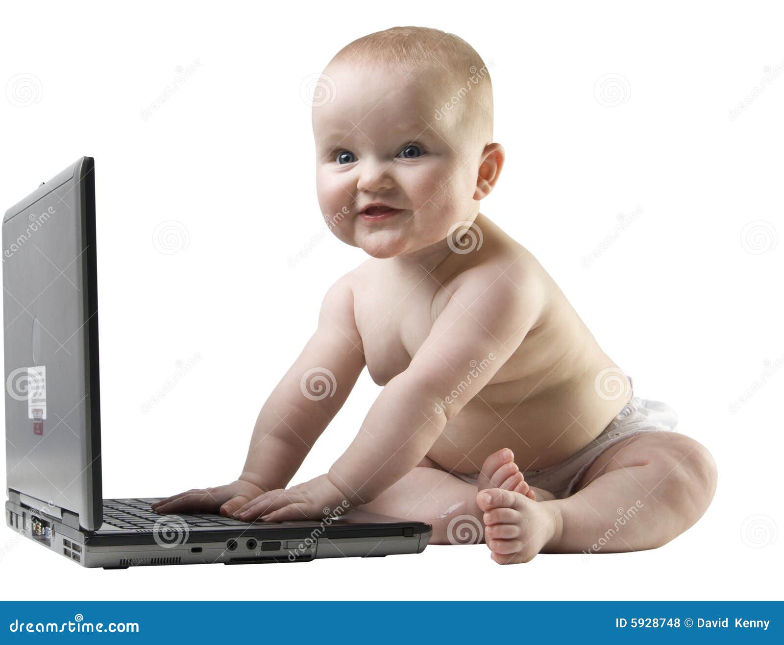 Baby Distracted from Working on Laptop. Stock Photo - Image of laptop ...