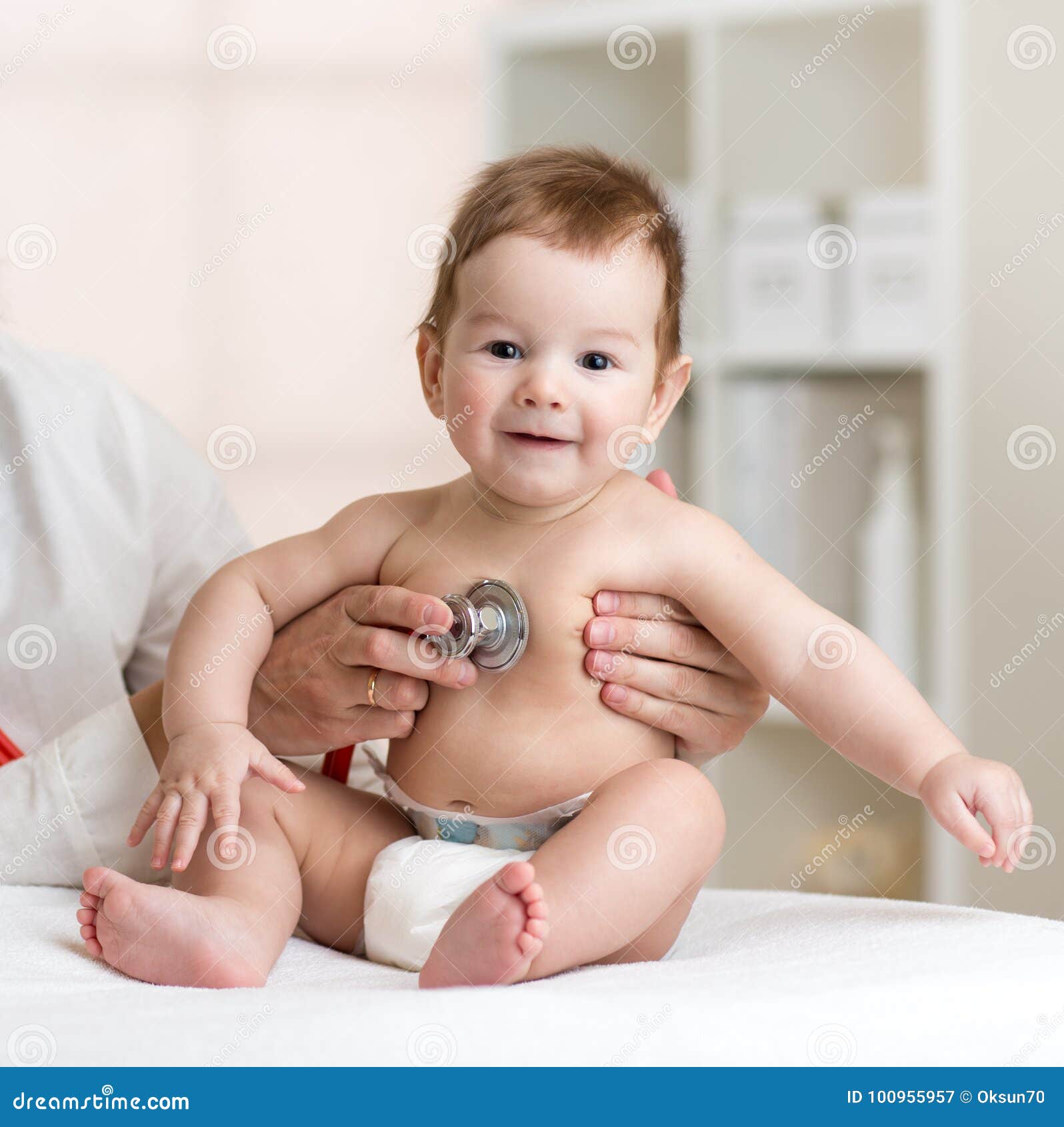 Baby at the Doctor Getting Breath Check Up with Stethoscope Stock Image ...