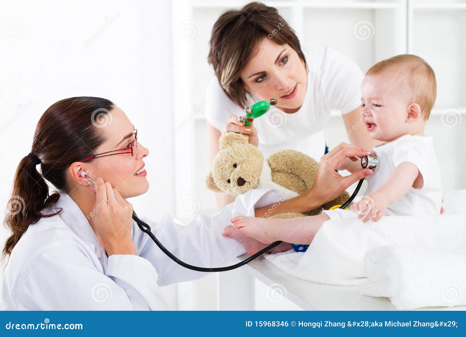 Baby doctor and mother stock photo. Image of cute, check - 15968346