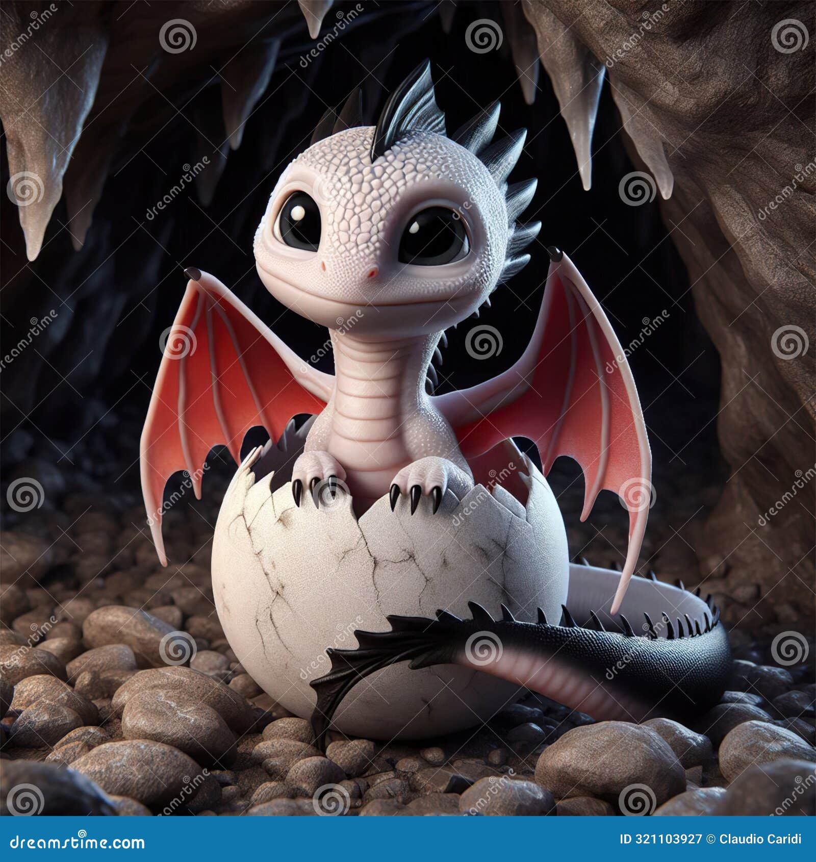 Baby Dragon Hatching from a Rough Skin Egg Stock Illustration ...