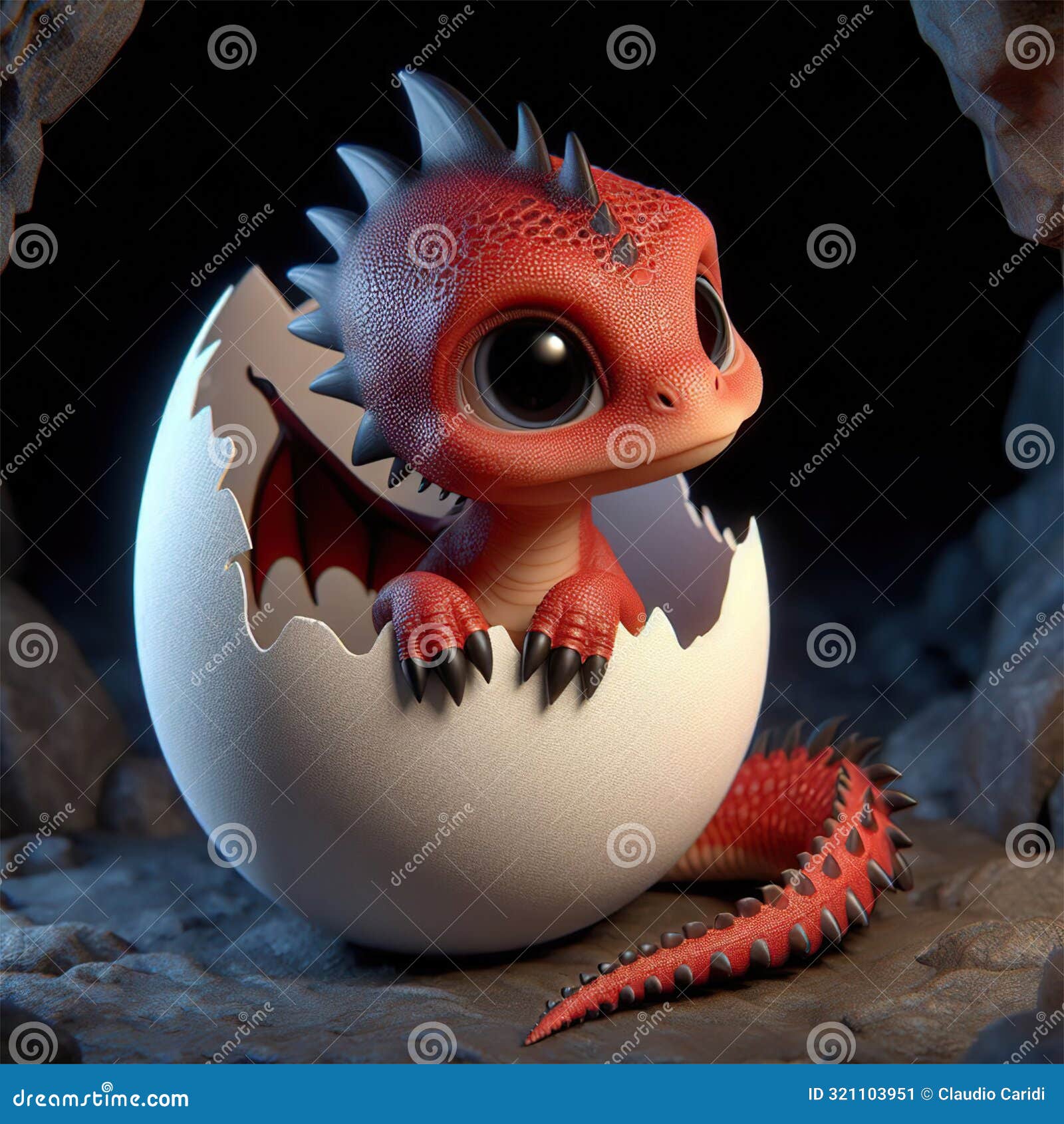 Baby Dragon Hatching from a Rough Skin Egg Stock Illustration ...