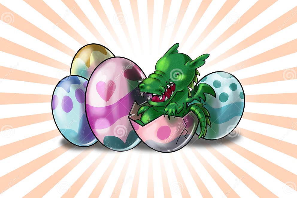 Baby Dragon Out of Easter Eggs Stock Illustration - Illustration of ...