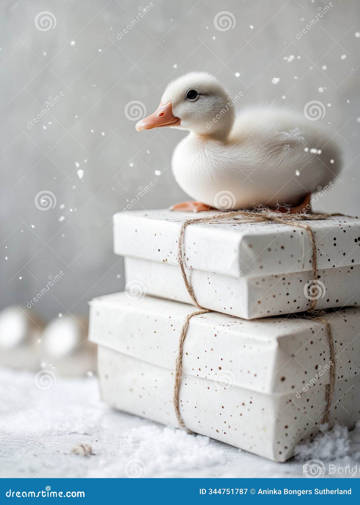 A Baby Duck is Sitting on Top of a Stack of White Boxes Stock ...