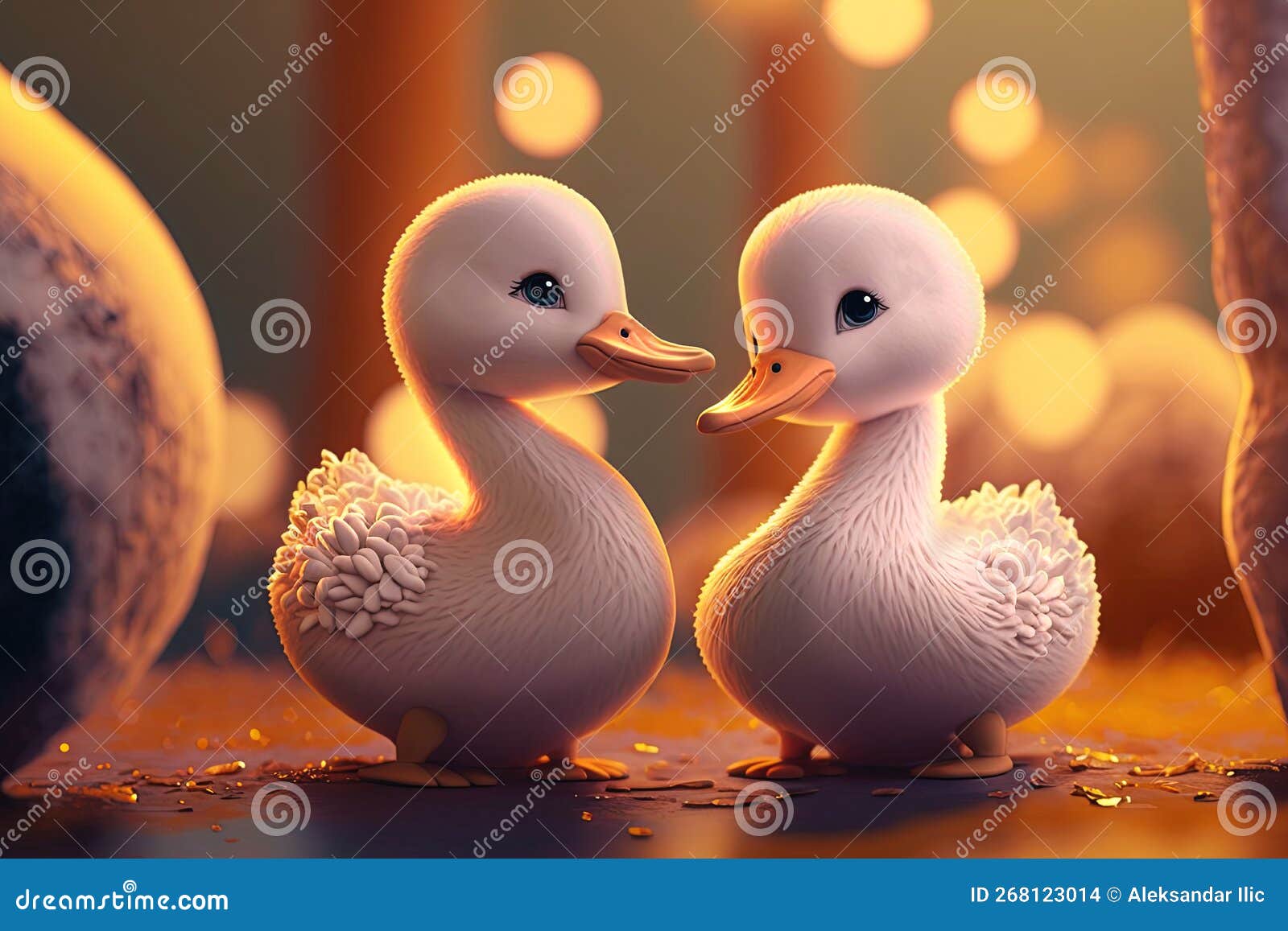 Baby Ducks Cartoon Characters in Love. Ai Generative Stock Illustration ...
