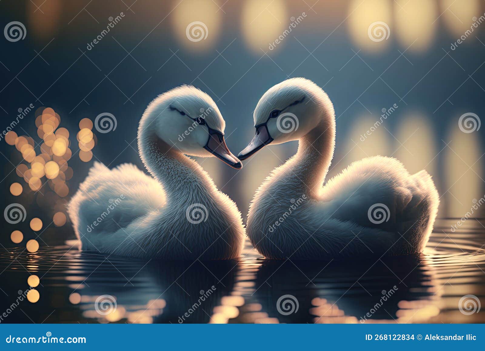 Baby Ducks in Love, at the Lake at Sunset. Ai Generative Stock ...
