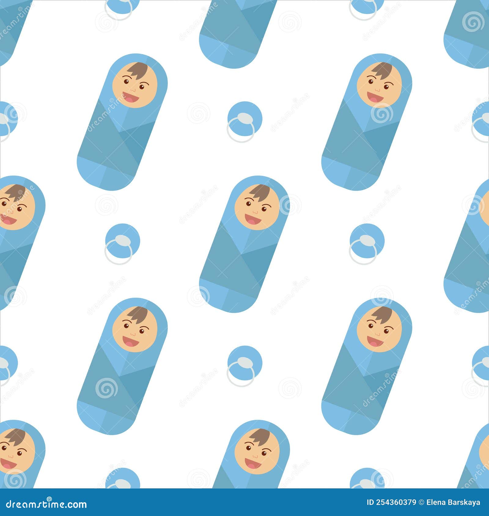 Baby and Dummy Pattern in Blue on White Background Stock Vector ...