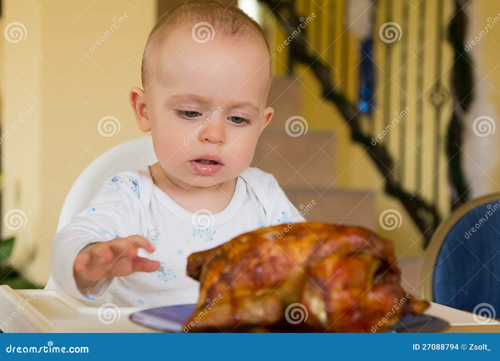 Baby Eating a Big Grilled Chicken Stock Photo - Image of grilled ...