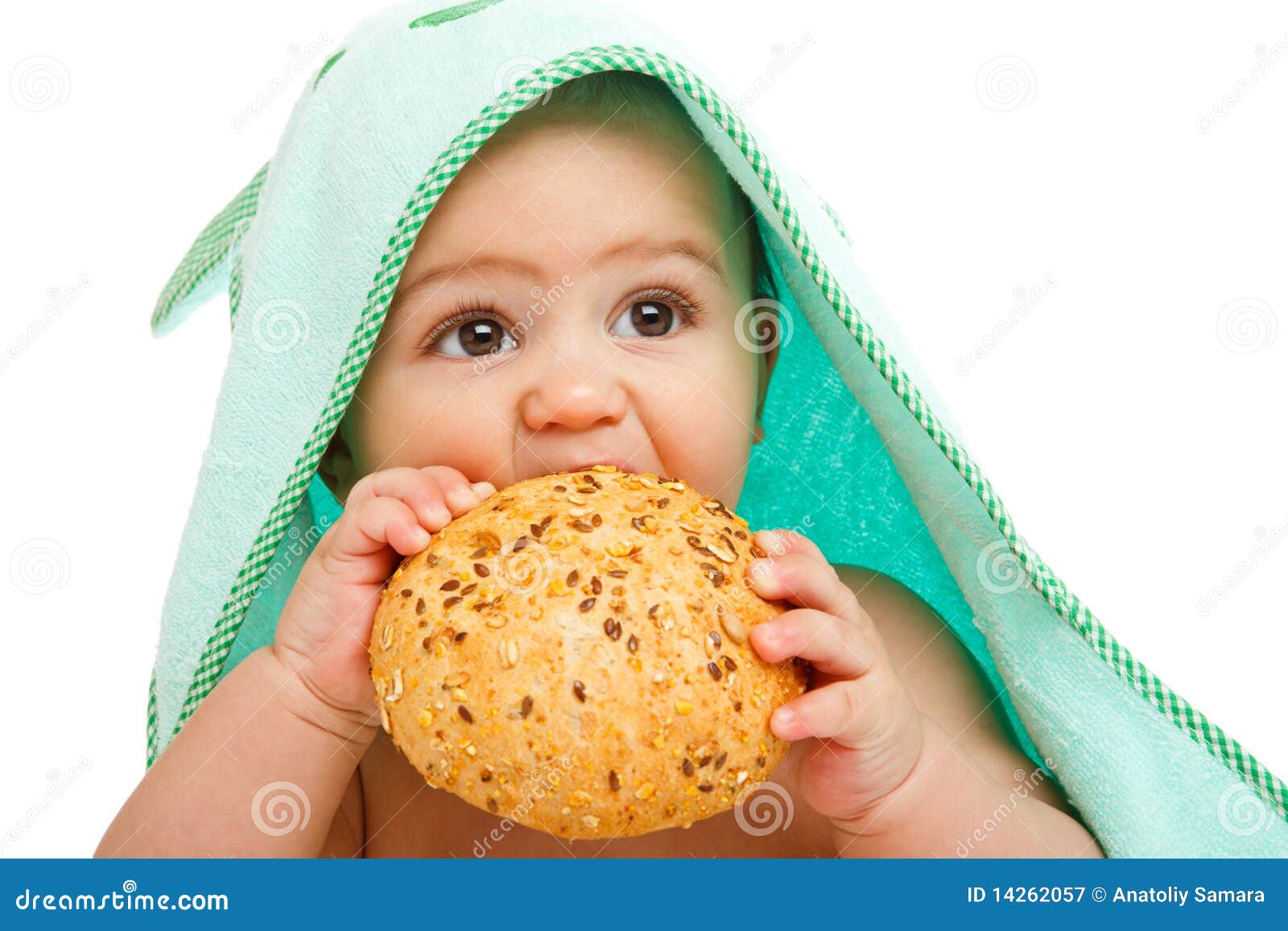 Baby eating bun stock image. Image of biting, cute, infant - 14262057