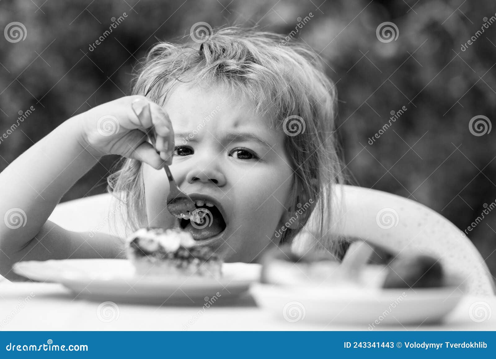 Baby Eating Cake. Child Eat Cupcake Outdoors. Stock Image - Image of ...