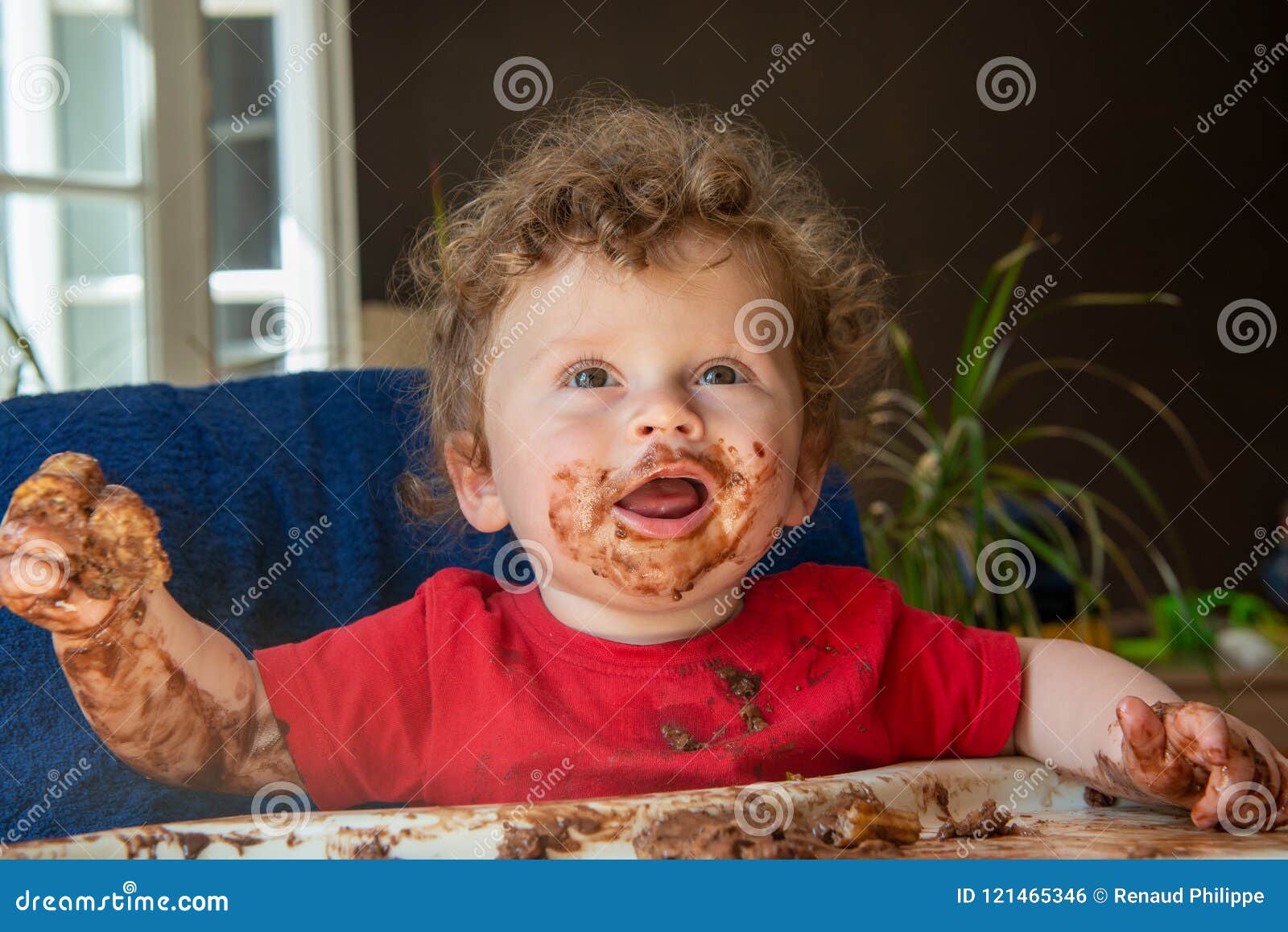 Baby is Eating a Chocolate Cake Stock Photo - Image of beautiful ...