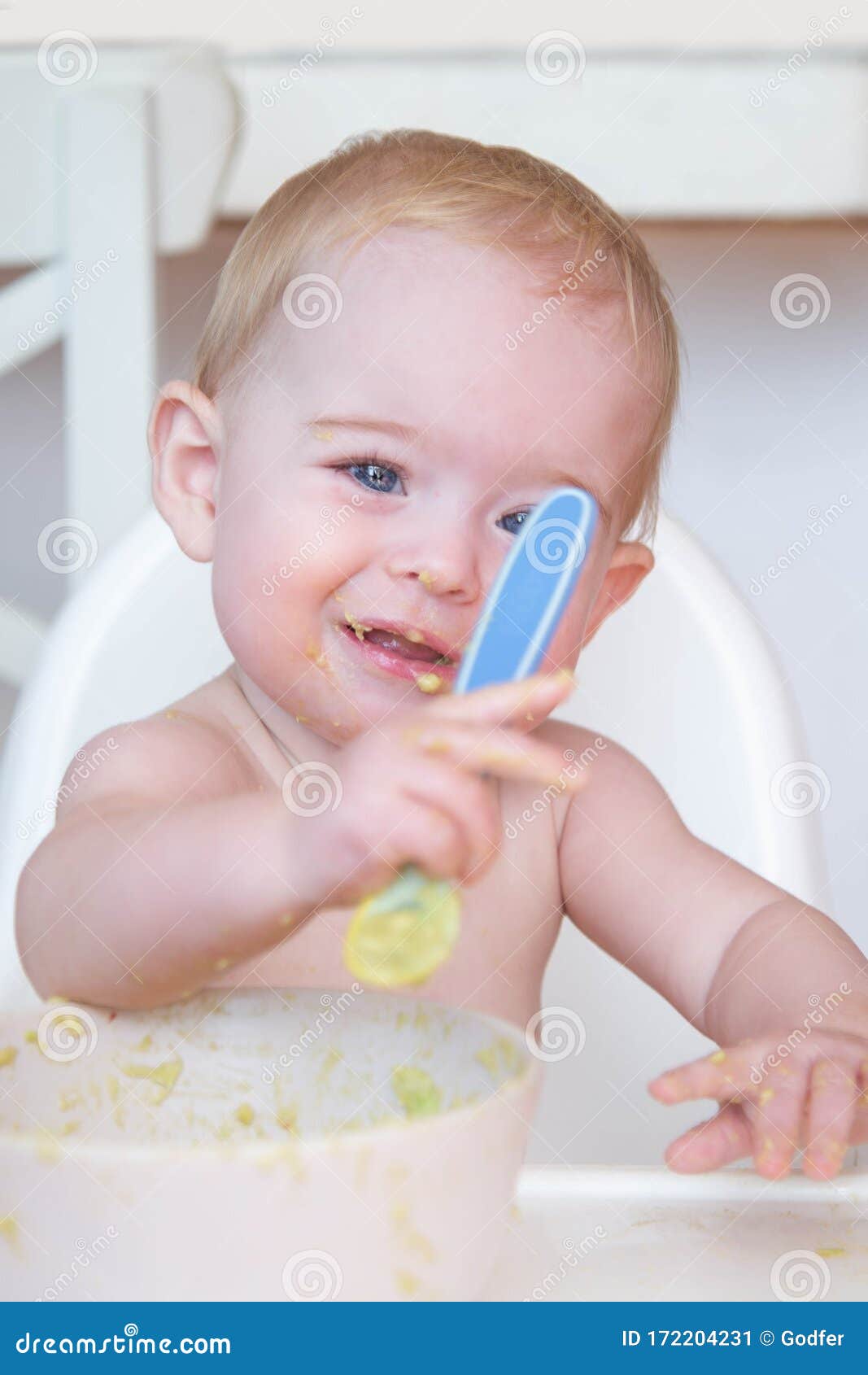 Baby Eating First Solid Food Stock Image - Image of vegetables, baby ...