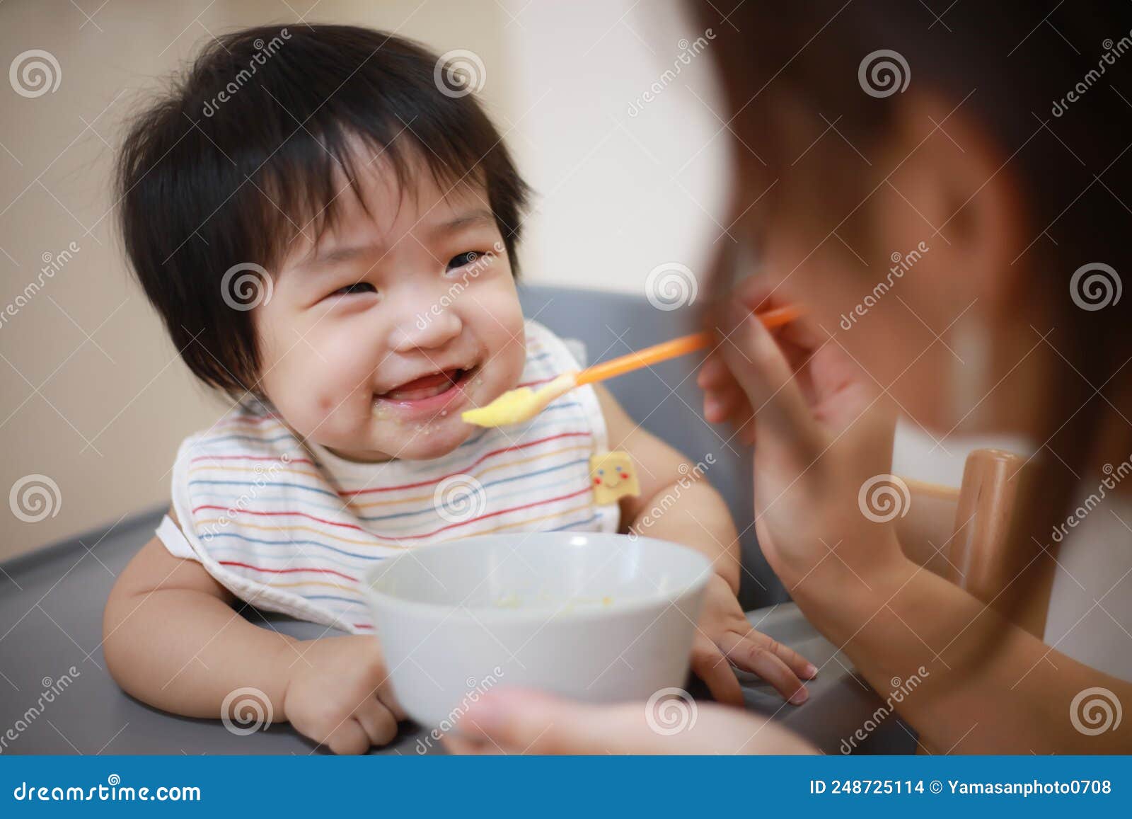 Baby eating baby food stock photo. Image of person, health - 248725114